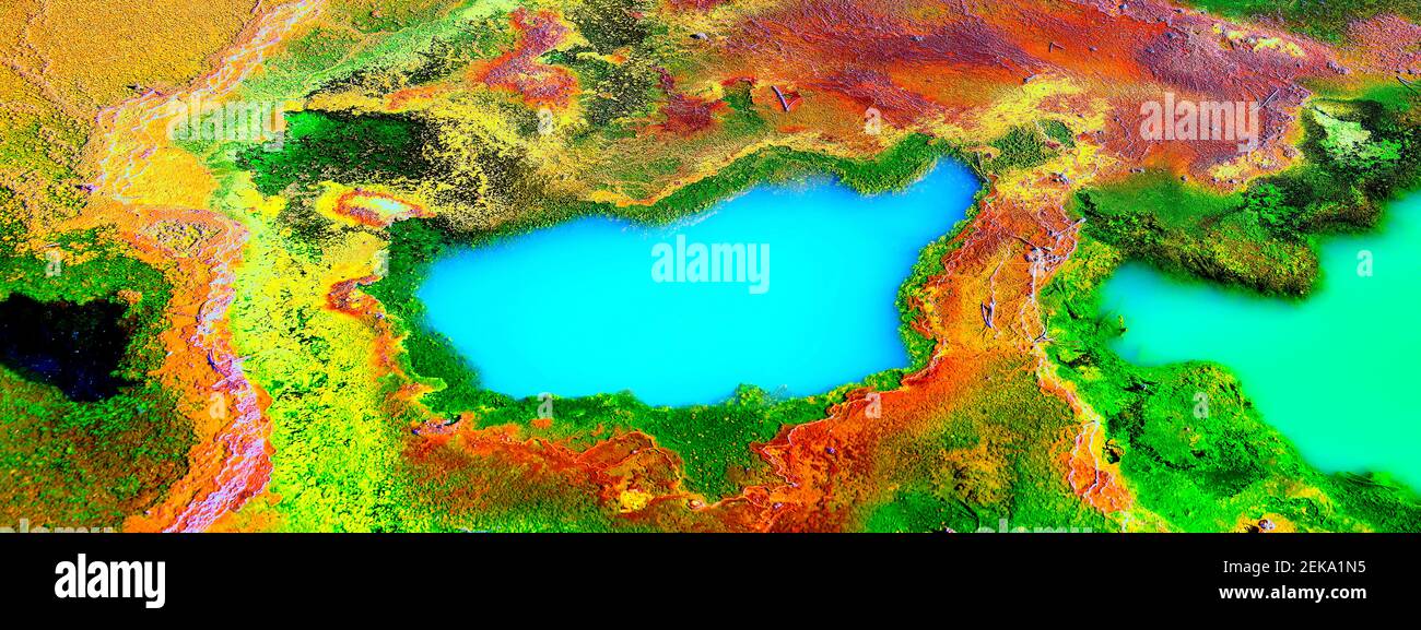 Aerial panorama colorful landscape surrounding rio tin river hi-res ...