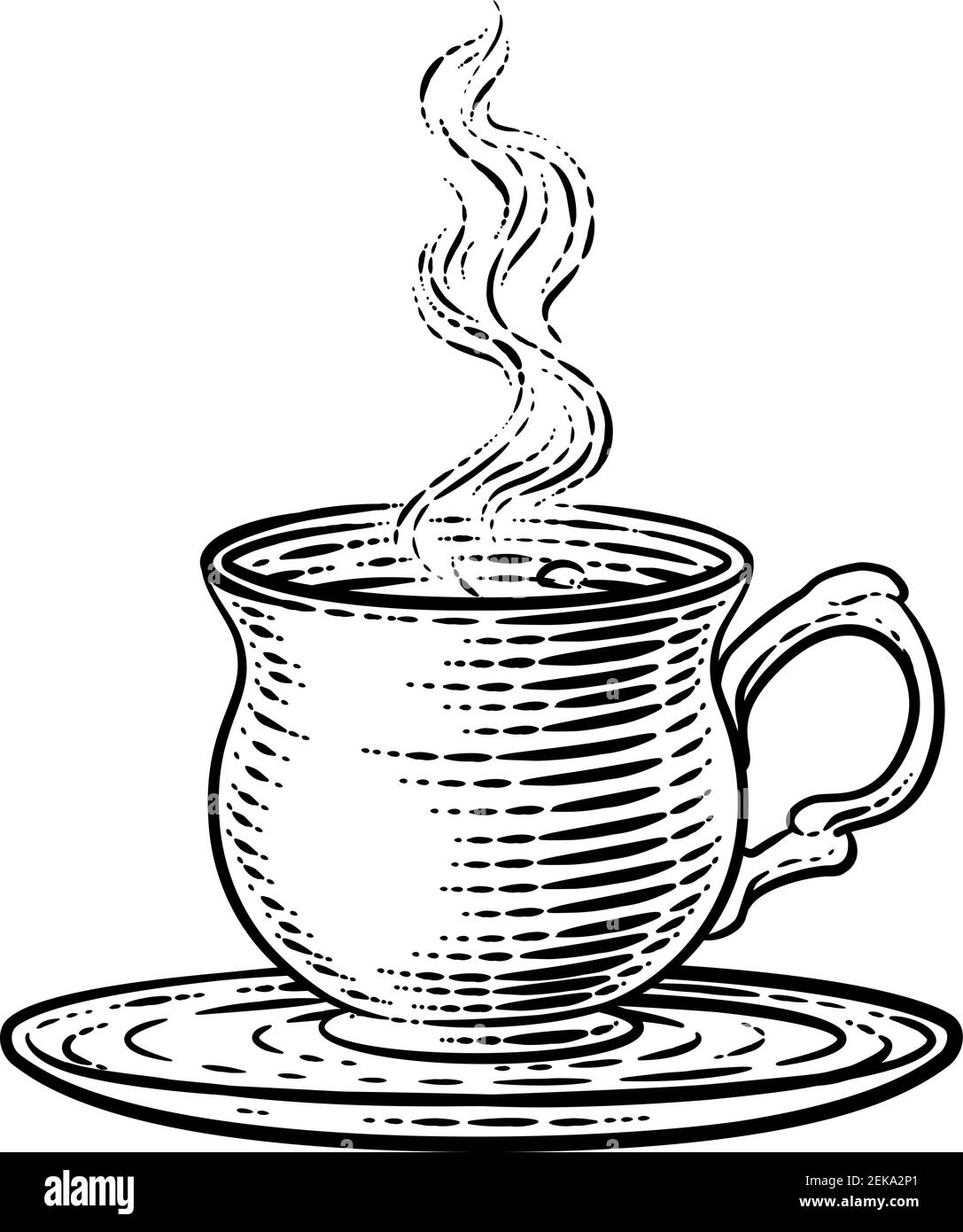 Coffee Tea Cup Hot Drink Mug Vintage Retro Etching Stock Vector Image ...