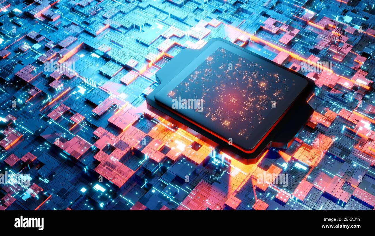 3D rendered Illustration of CPU processor unit on motherboard Stock ...