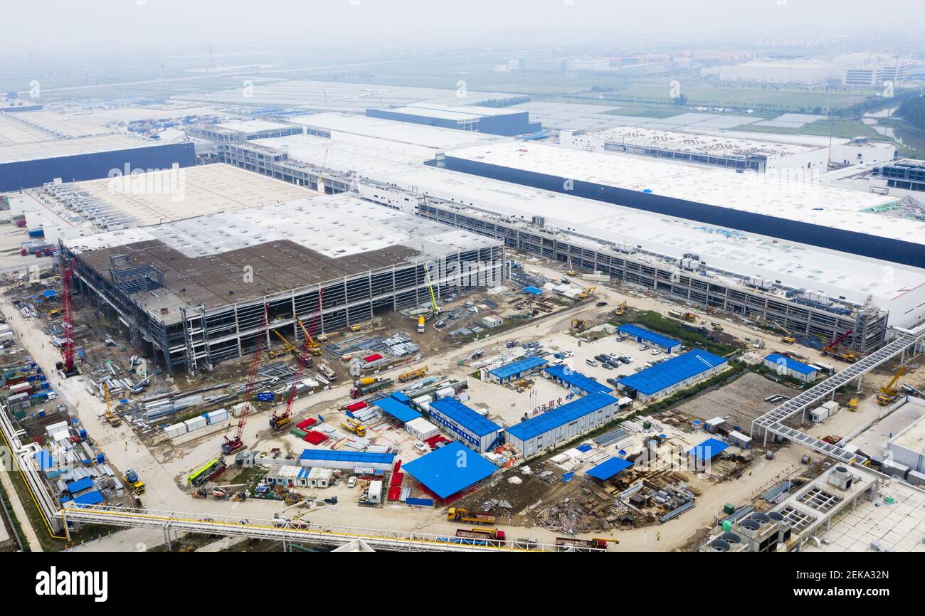 An aerial view of buildings belonging to the phase 2 project of Tesla ...