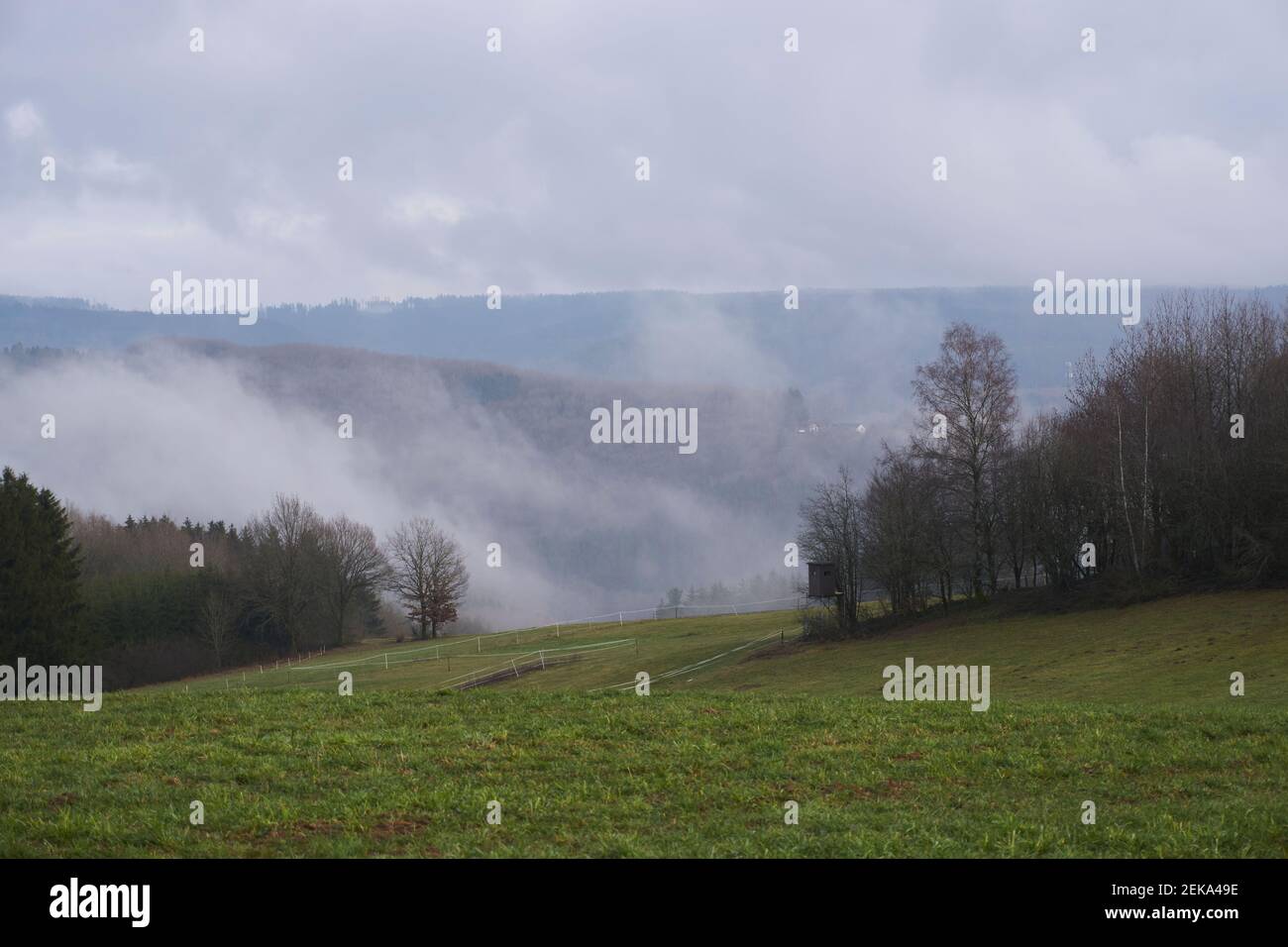 Landscape photo in rainy weather with fog and clouds in spring Stock ...