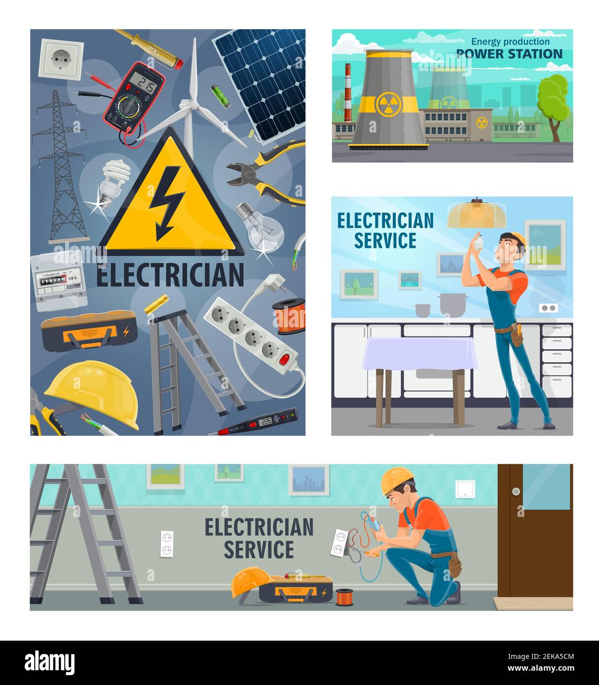 electric power and energy, electrician repair service. Vector ...