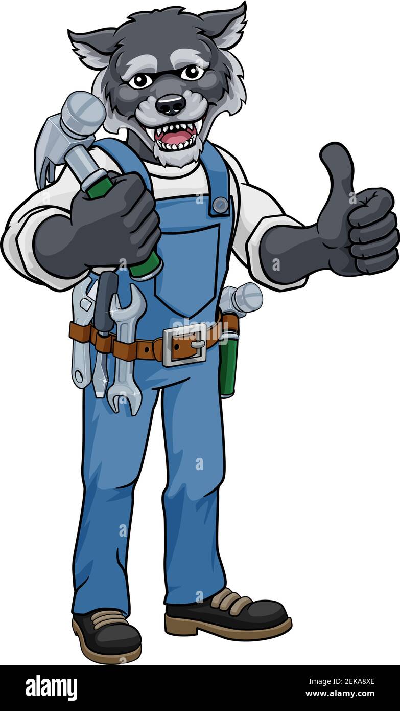 Wolf Mascot Carpenter Handyman Holding Hammer Stock Vector Image & Art ...