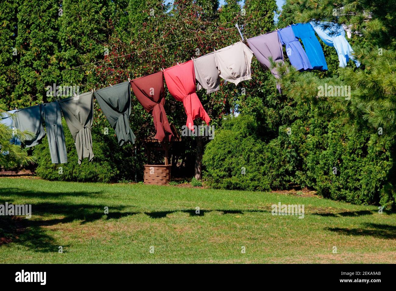 Clothes Hanging On Rural Clothesline High Resolution Stock Photography ...