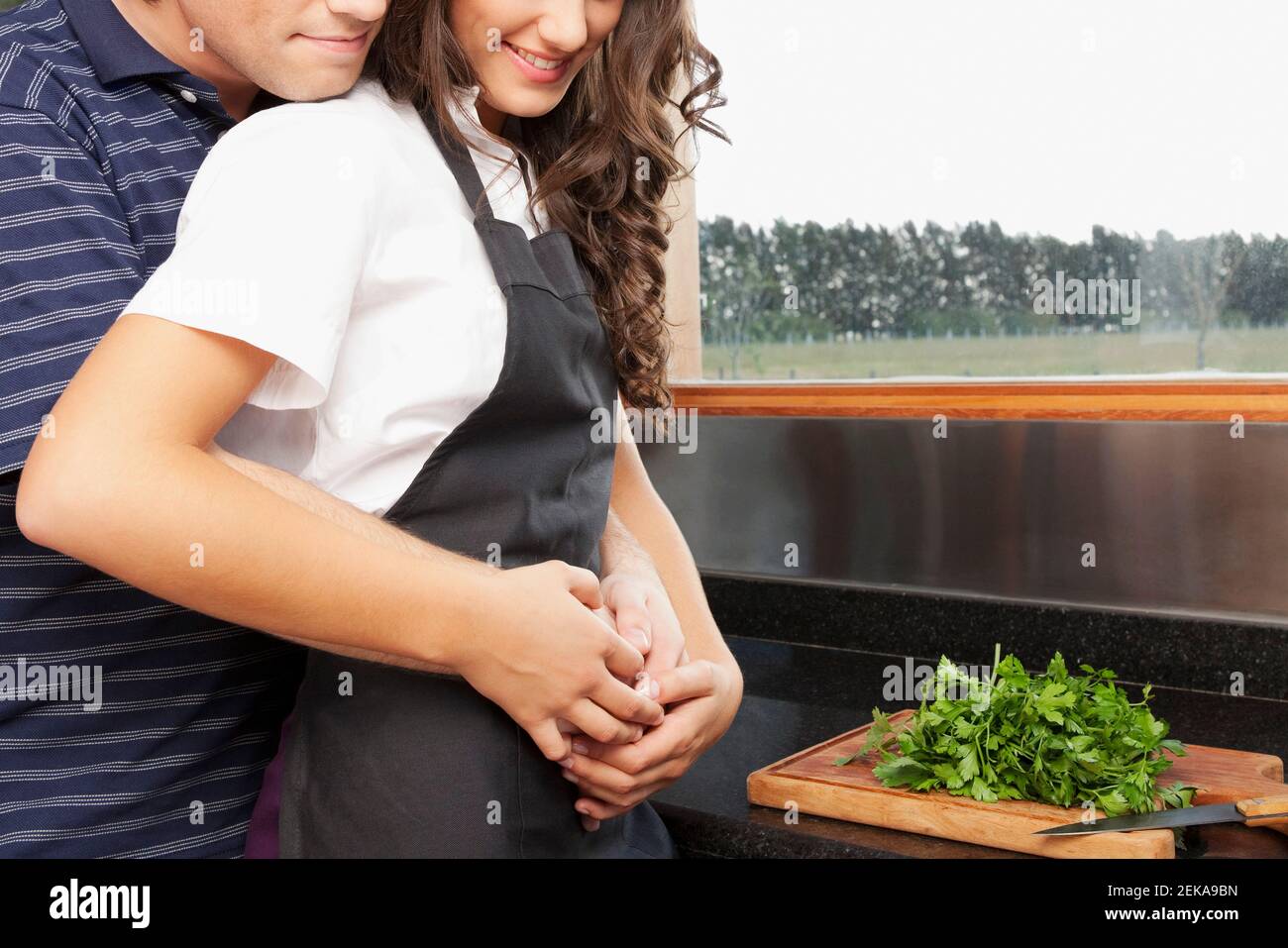 Couple romancing in the kitchen Stock Photo - Alamy