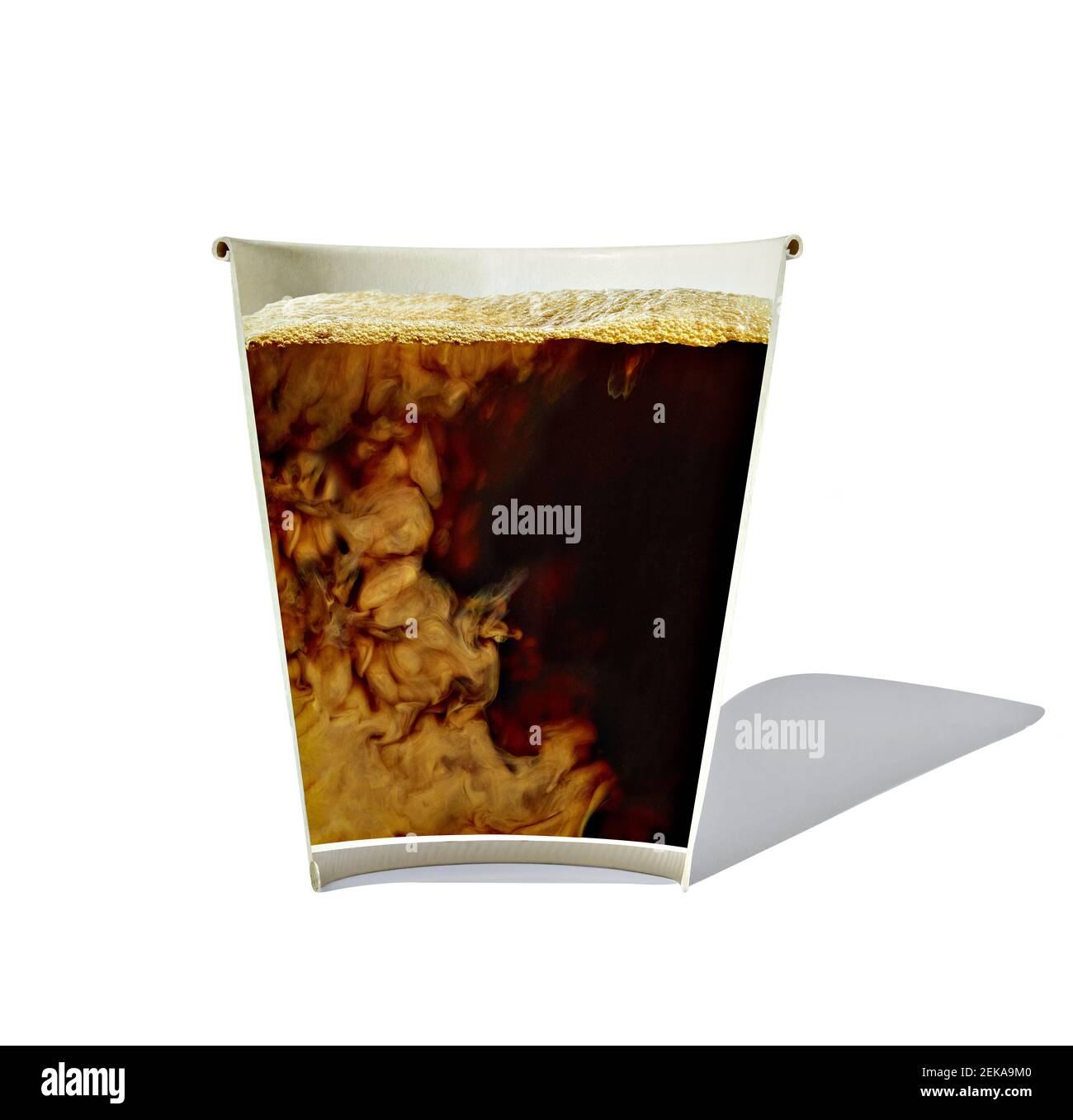 Cross section of milk mixing with coffee inside disposable cup Stock ...