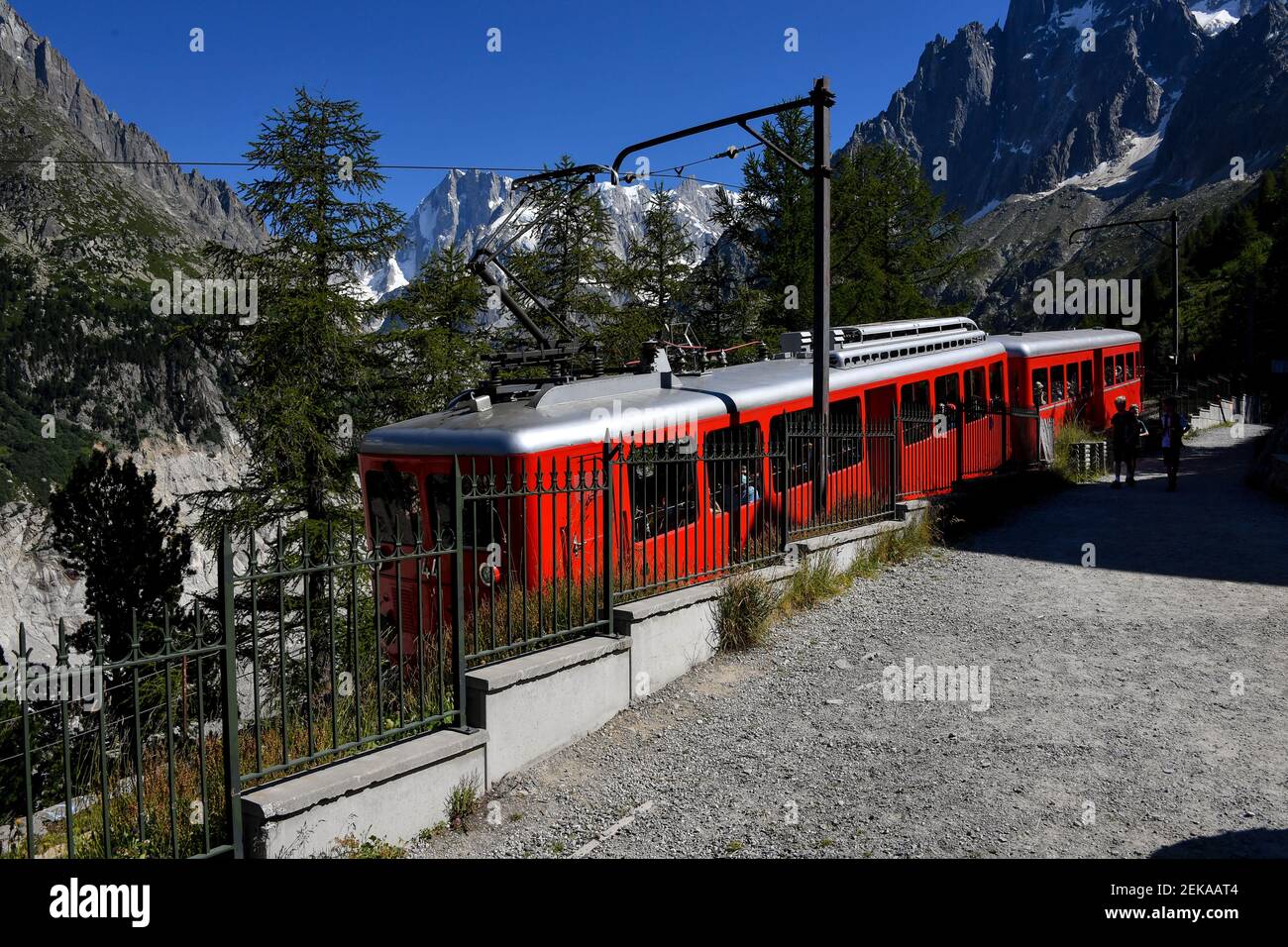 The Mer de Glace in the Chamonix Valley, with the little Montenvers cog ...