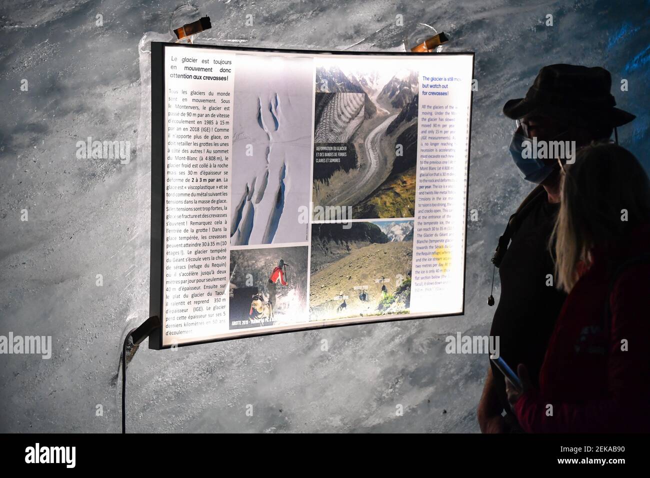 People visit the Chamonix Ice Cave is a cave excavated every year in ...