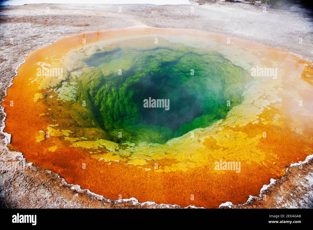 High angle view of a hot spring, Morning Glory Pool, Upper Geyser Basin ...