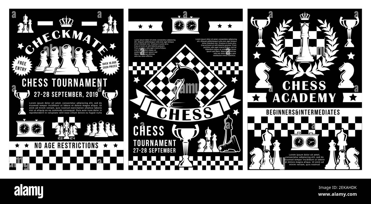 Chess sport tournament, academy or club championship cup posters ...
