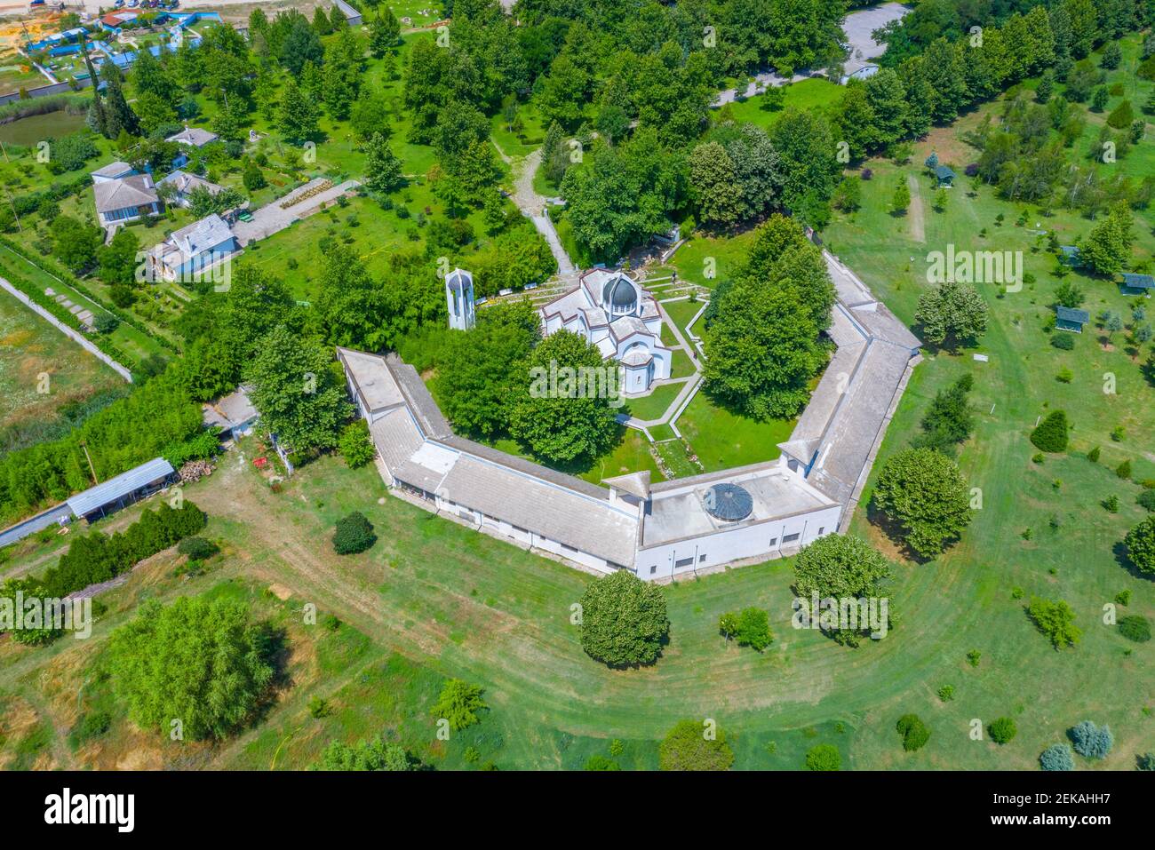 Aerial view of Rupite, a spiritual site dedicated to Baba Vanga in ...