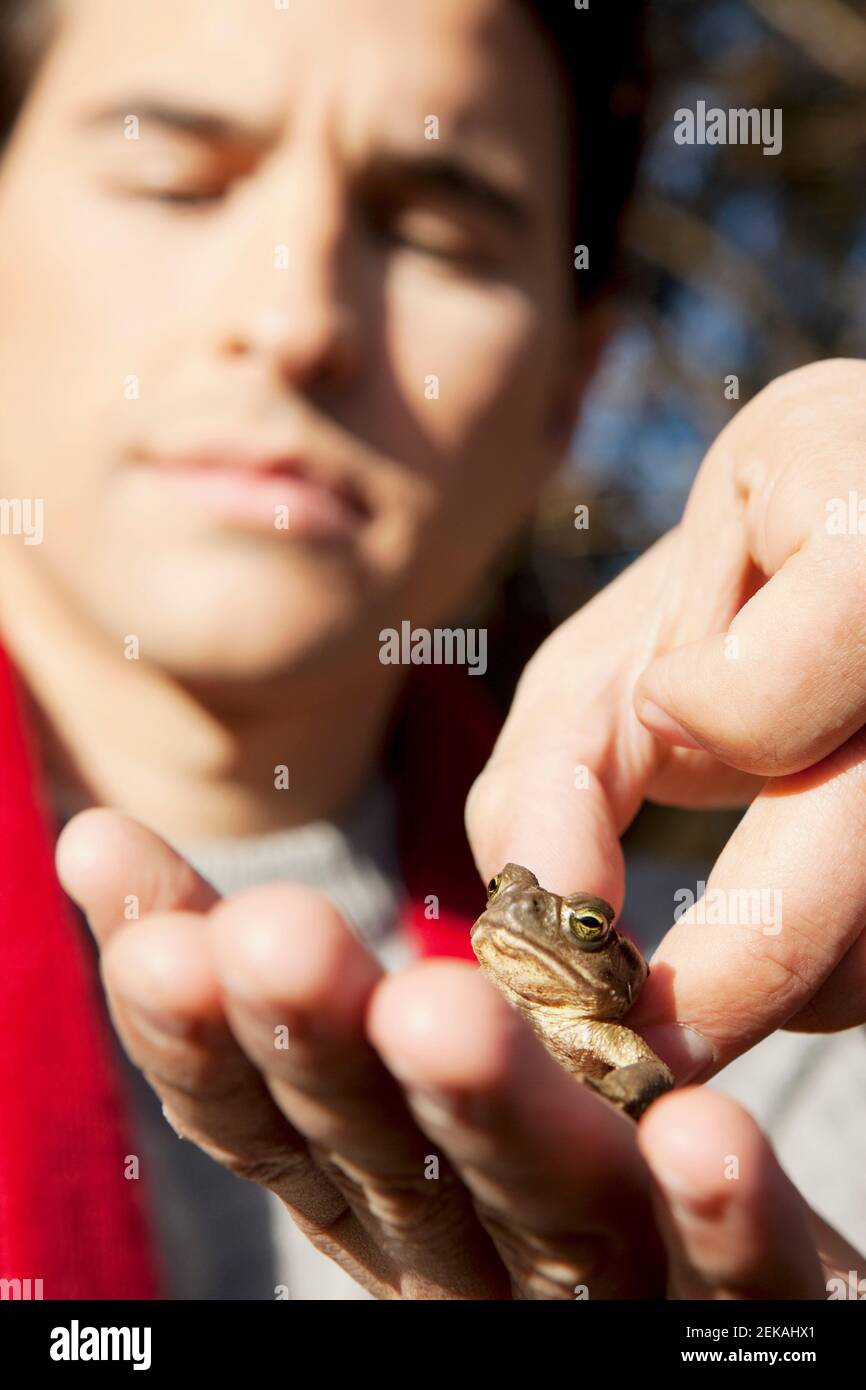 Man holding a frog Stock Photo - Alamy