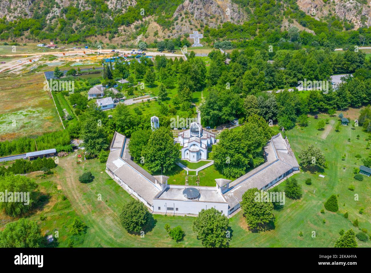 Aerial view of Rupite, a spiritual site dedicated to Baba Vanga in ...
