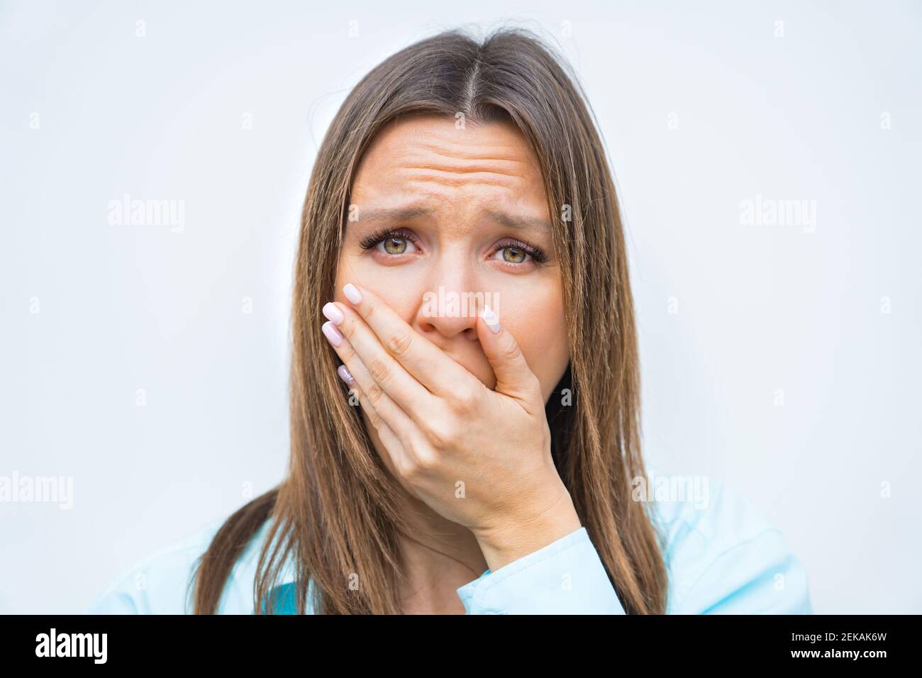 Woman upset hands on hi-res stock photography and images - Alamy