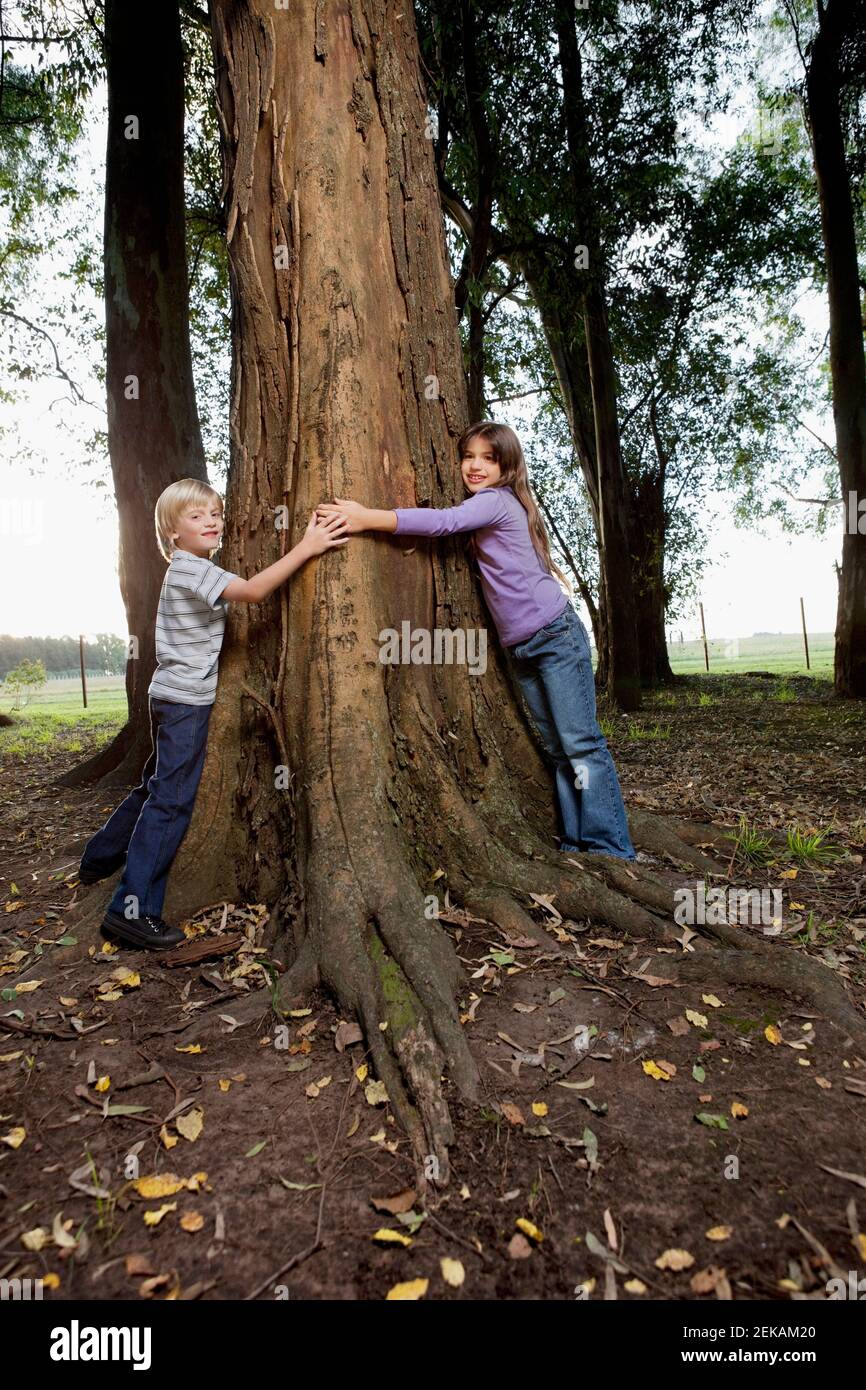 Children embracing a tree hi-res stock photography and images - Alamy
