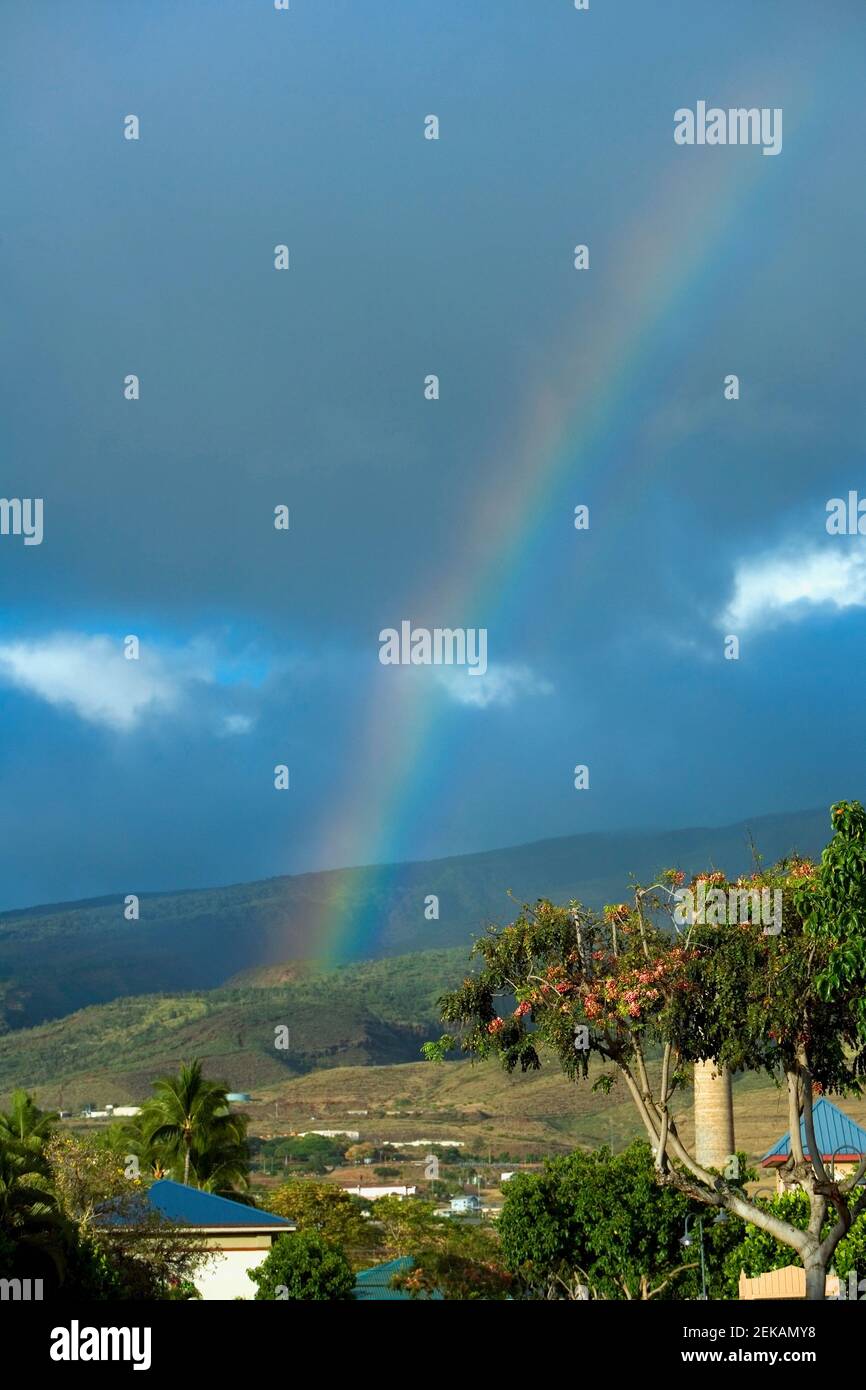 Rainbow over a mountain, Waikiki Beach, Oahu, Honolulu, Hawaii, USA ...