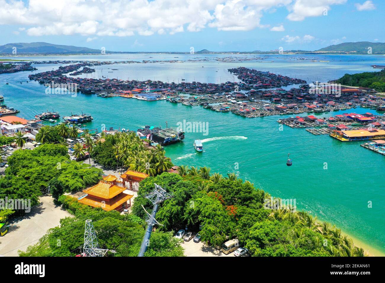 Aerial view of the houses of Tanka people, an ethnic group in Southern ...