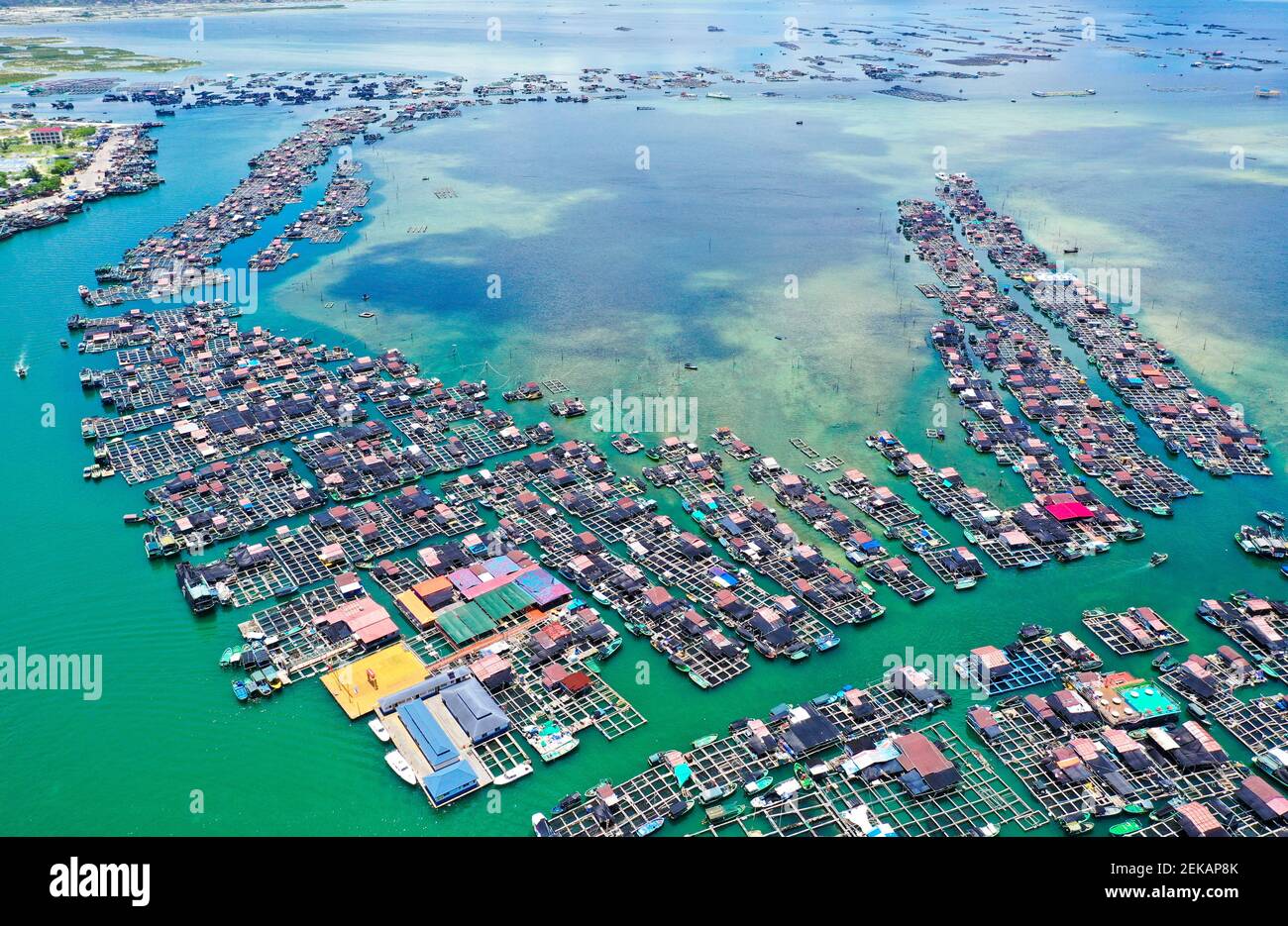 Aerial view of the houes of Tanka people, an ethnic group in Southern ...