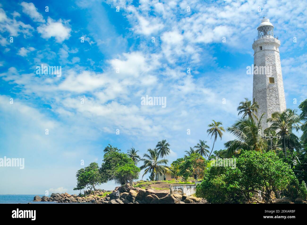 Beautiful lighthouse, lagoon and tropical palms (Matara Sri Lanka Stock ...