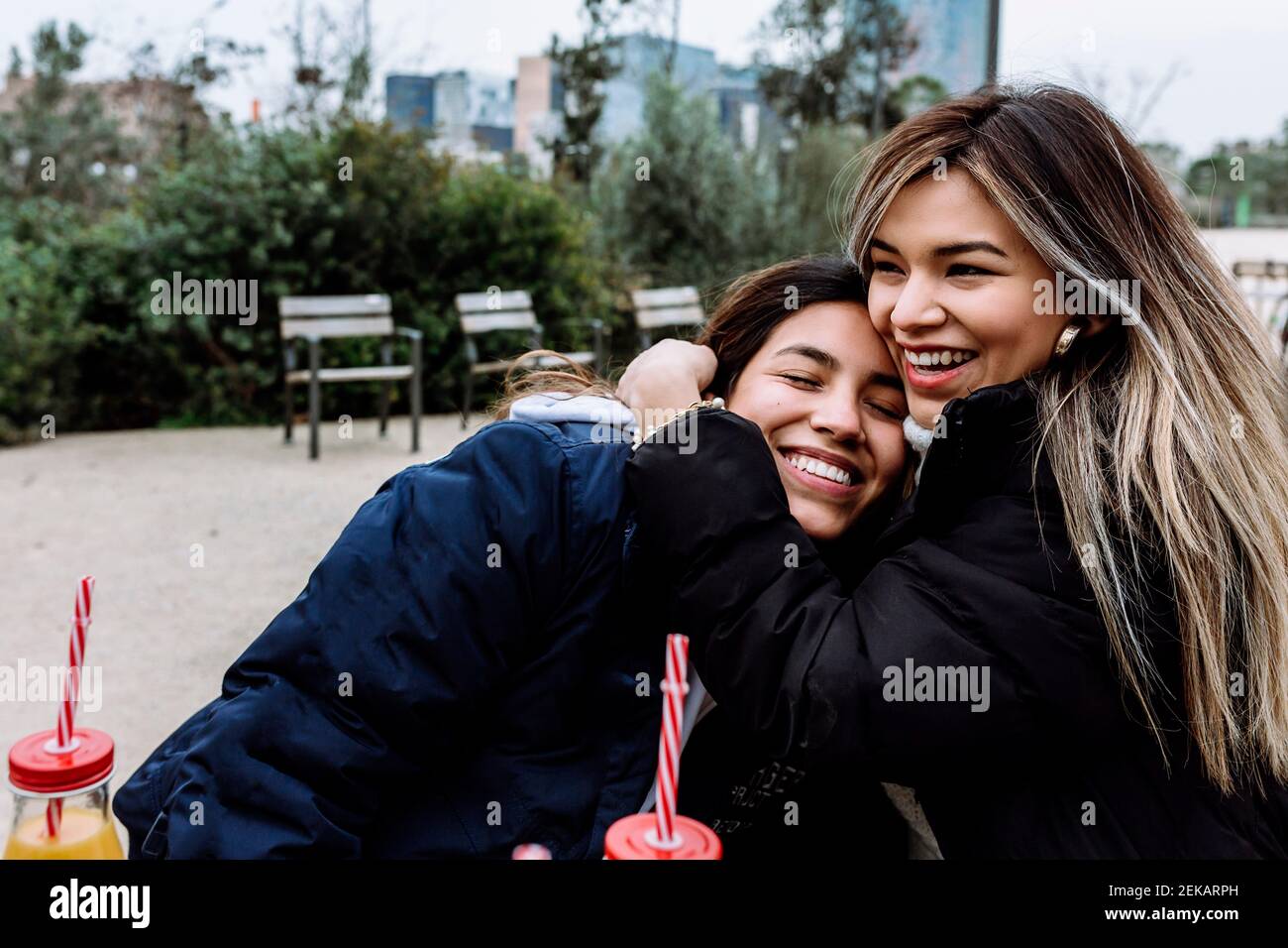 Group three girls hugging happy hi-res stock photography and images - Alamy