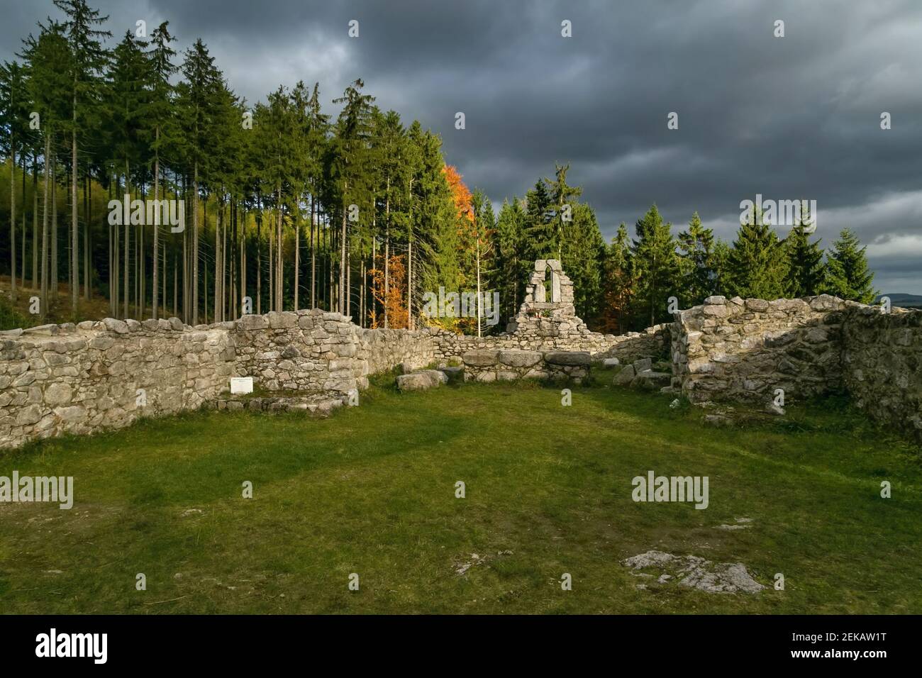 Tridomi, Czech Republic - October 29 2016: Stone ruins of the former ...