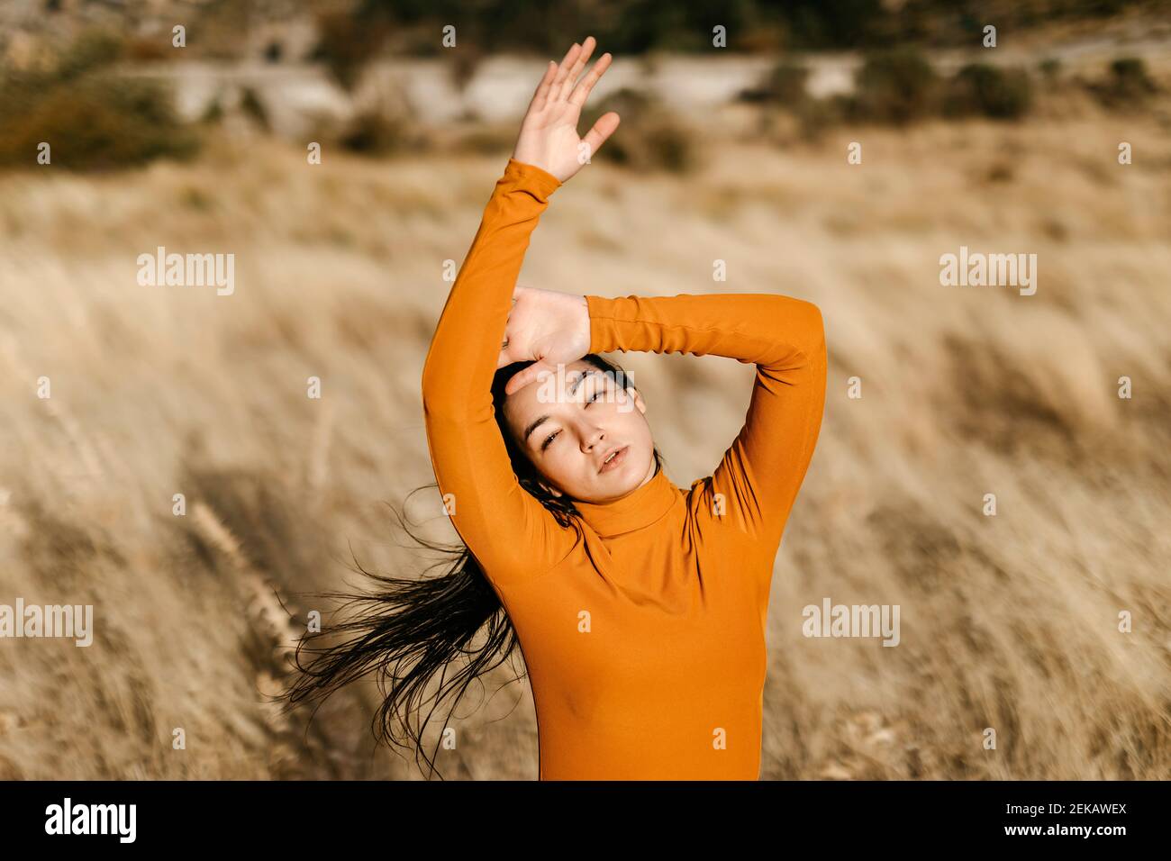 Woman outdoors windy day hi-res stock photography and images - Alamy