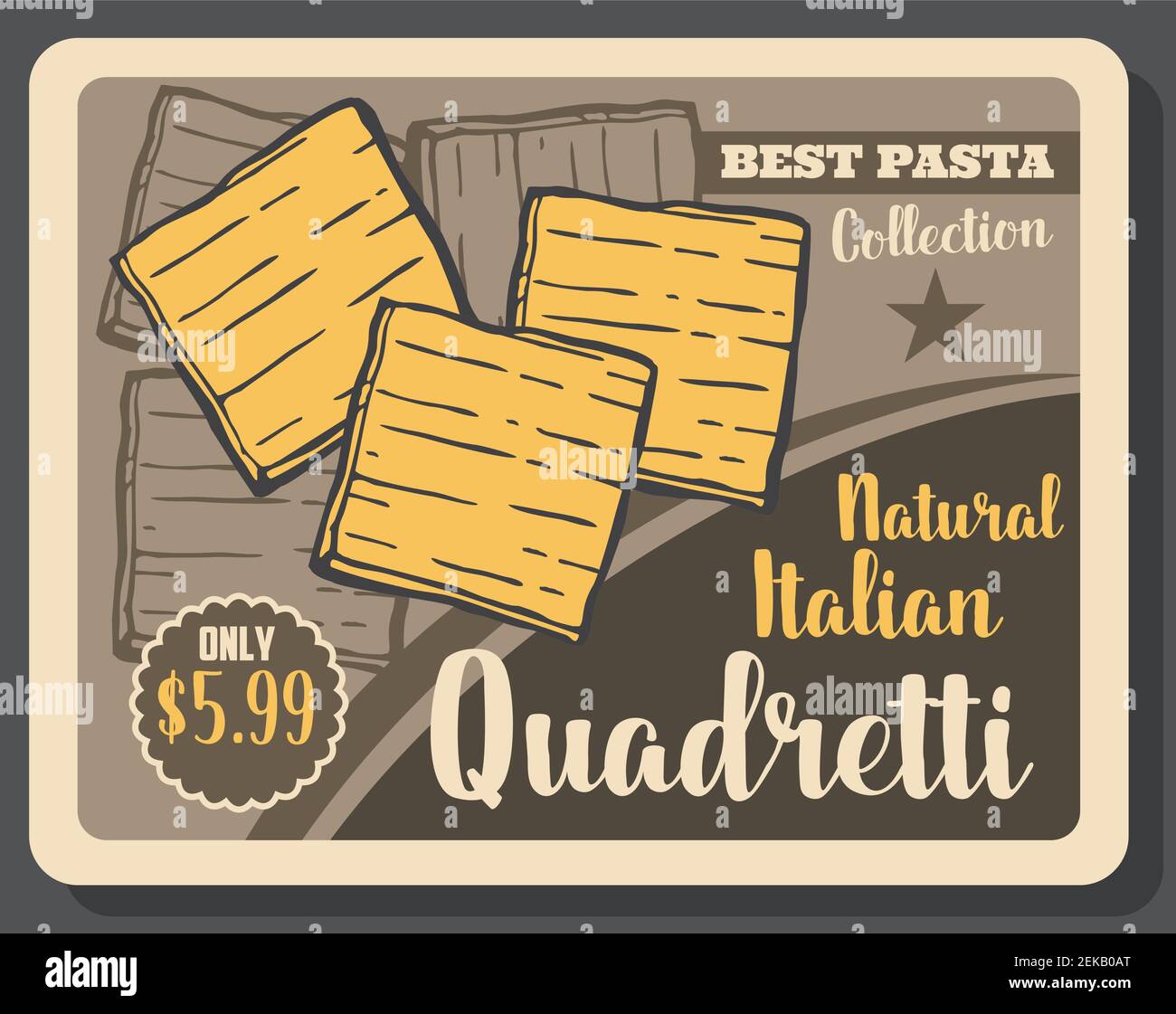 Quadretti pasta vintage poster. Vector Italian restaurant or Italy fast ...