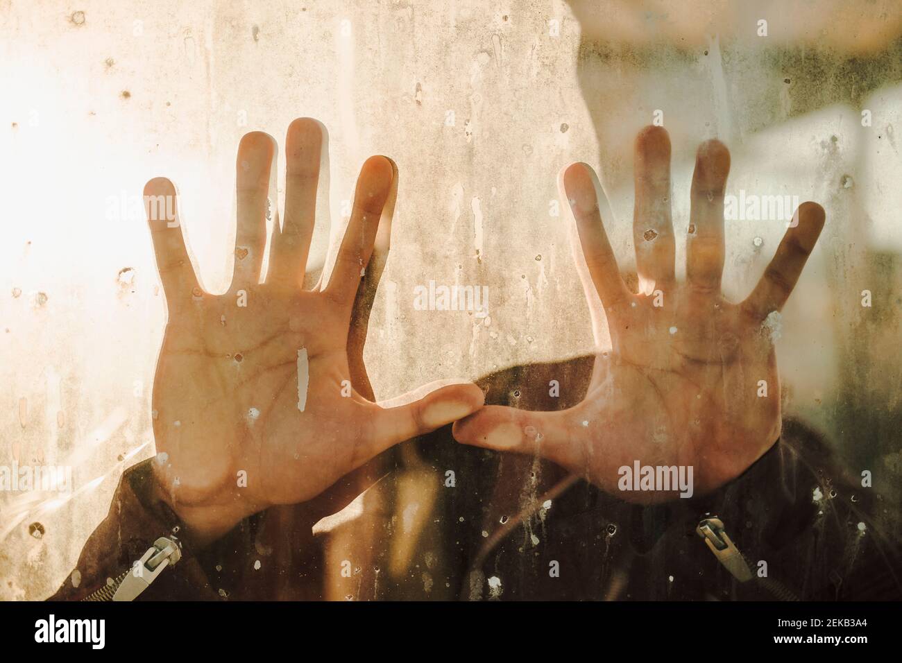 Man's hand touching dirty glass Stock Photo - Alamy