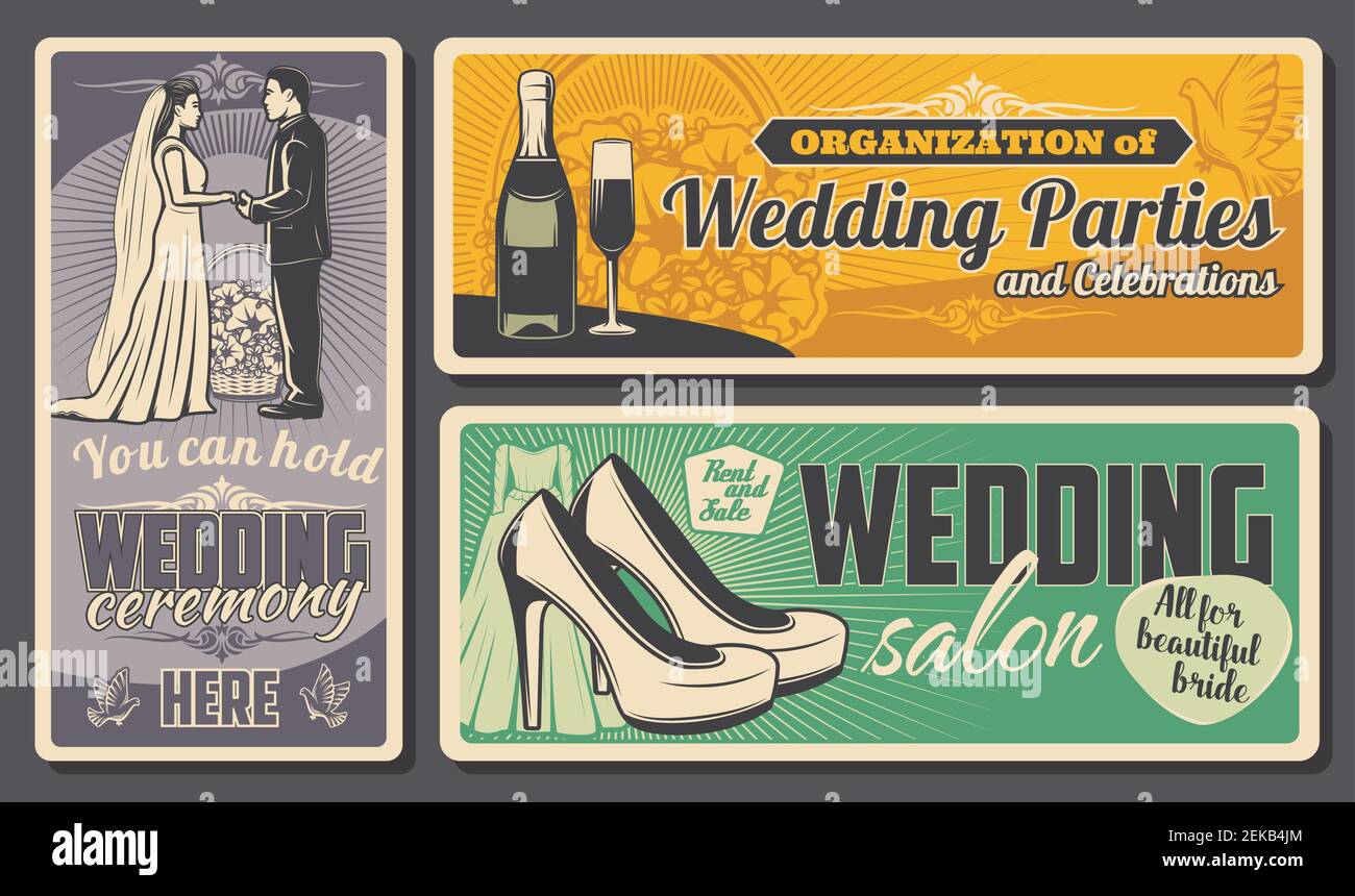 Wedding salon garments and bride dress or shoes shop, marriage ceremony ...