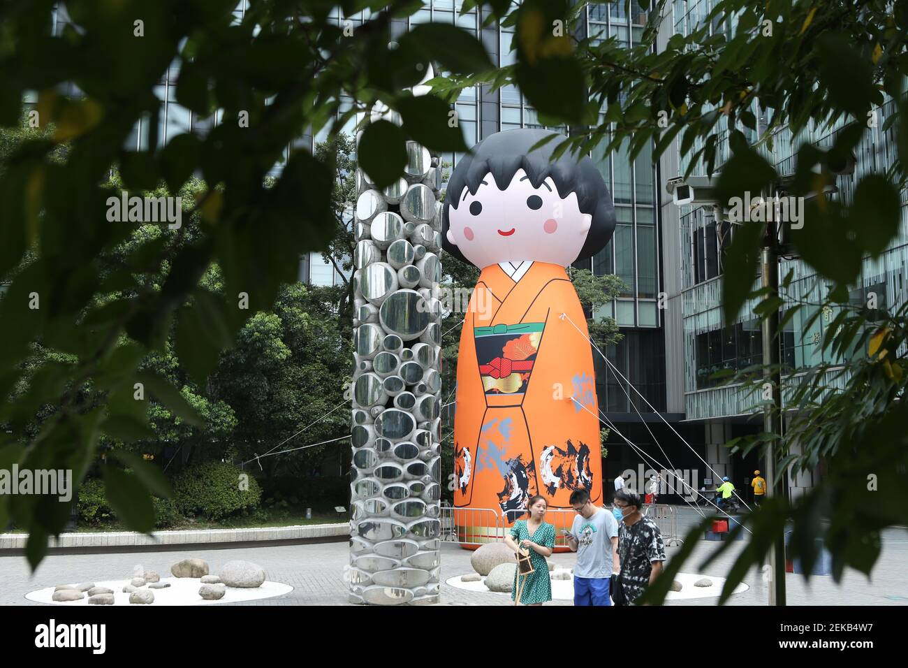 A giant balloon of Chi-bi Maruko is pictured in front of a shopping ...