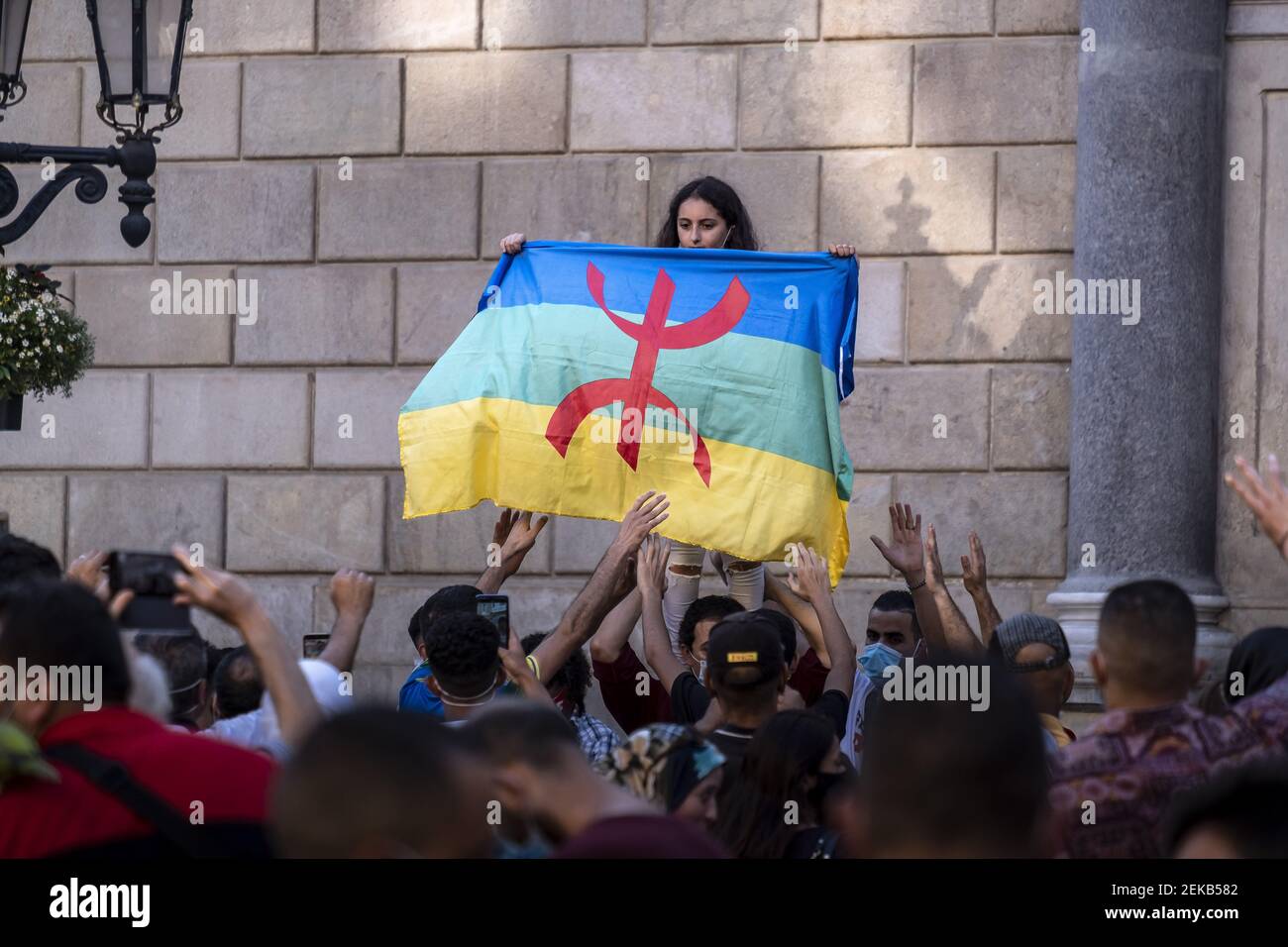 A young girl sympathizing with the Popular Rif Movement (Hirak) is seen ...
