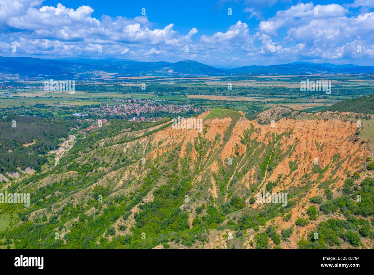 Panorama of sand pyramides and Bulgarian town Stob Stock Photo - Alamy