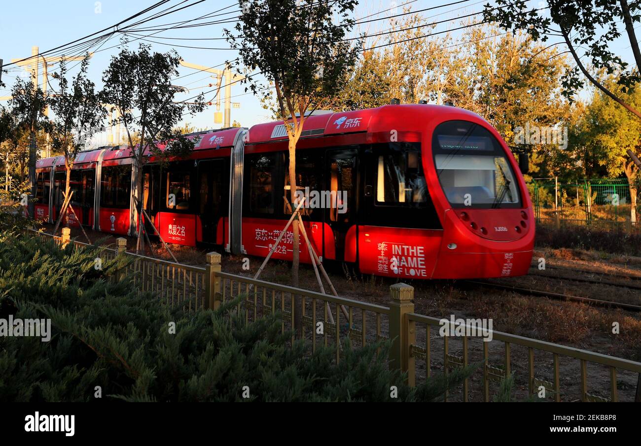 A train drives on a railway in Beijing, China, 26 July 2020. (Photo by ...
