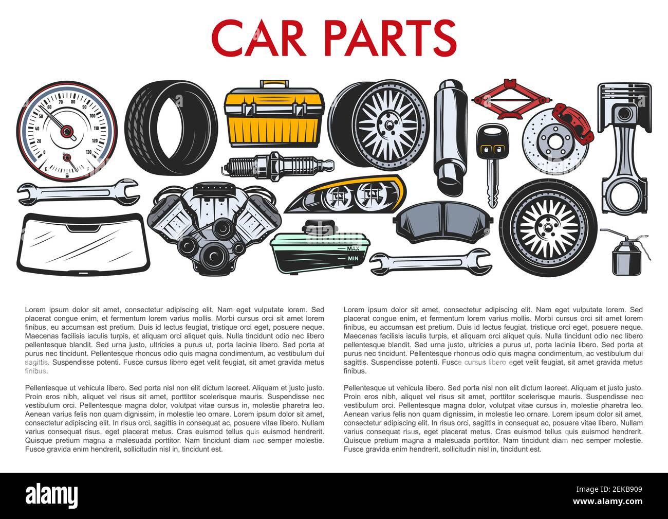 Car repair spare parts and auto service mechanic tools. Vector ...