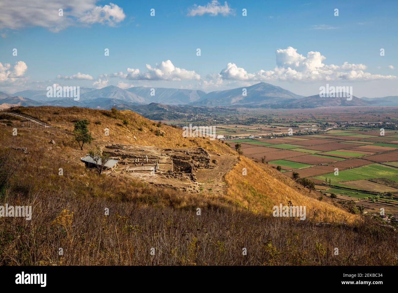 Albania, Vlore County, Finiq, Hillside ruins of ancient Greek ...
