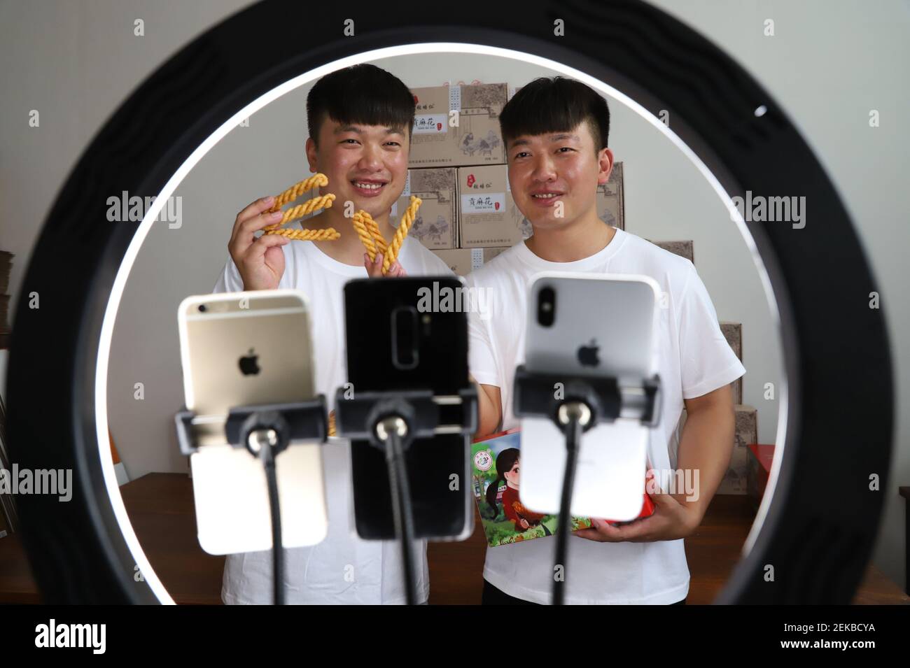 MINQUAN, CHINA - JULY 27, 2020 - Twin brothers Zhang Yabo and Zhang Ya-zhao presented tiktok ...