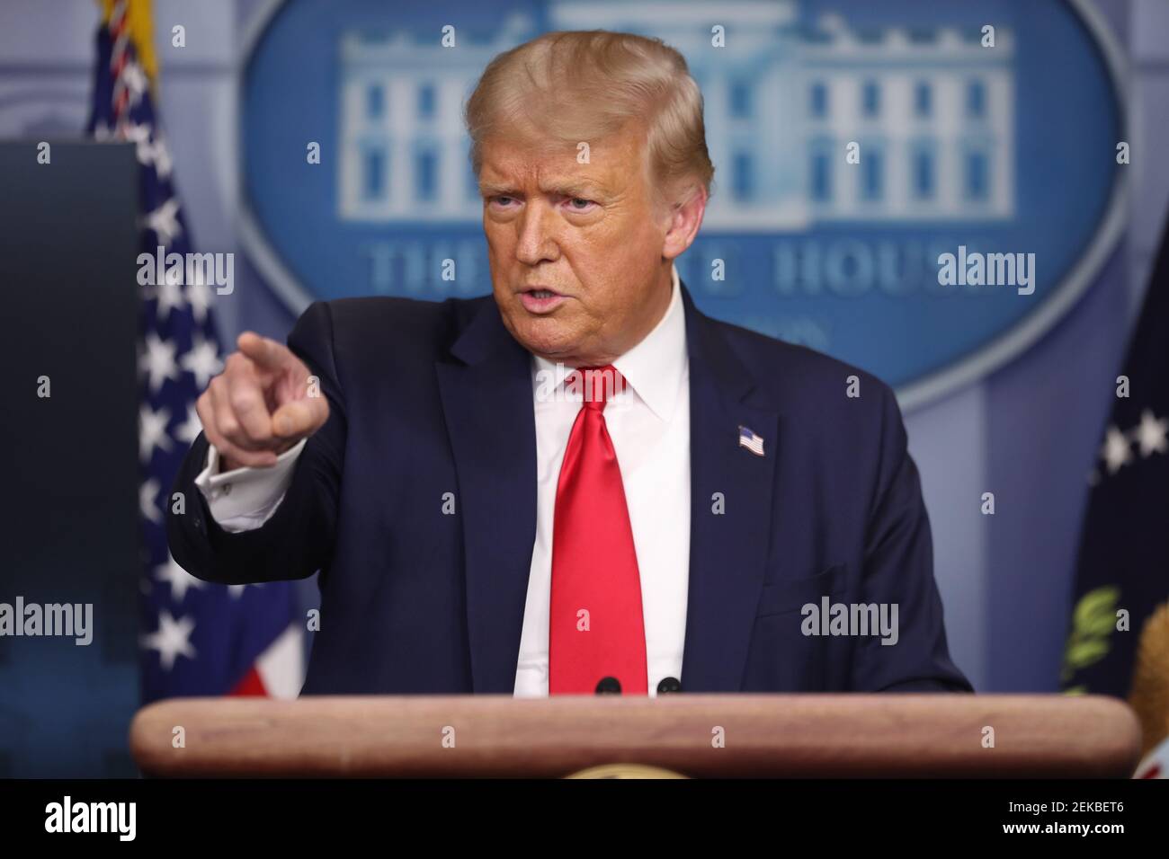 President Donald Trump holds a press briefing in the Brady Press ...