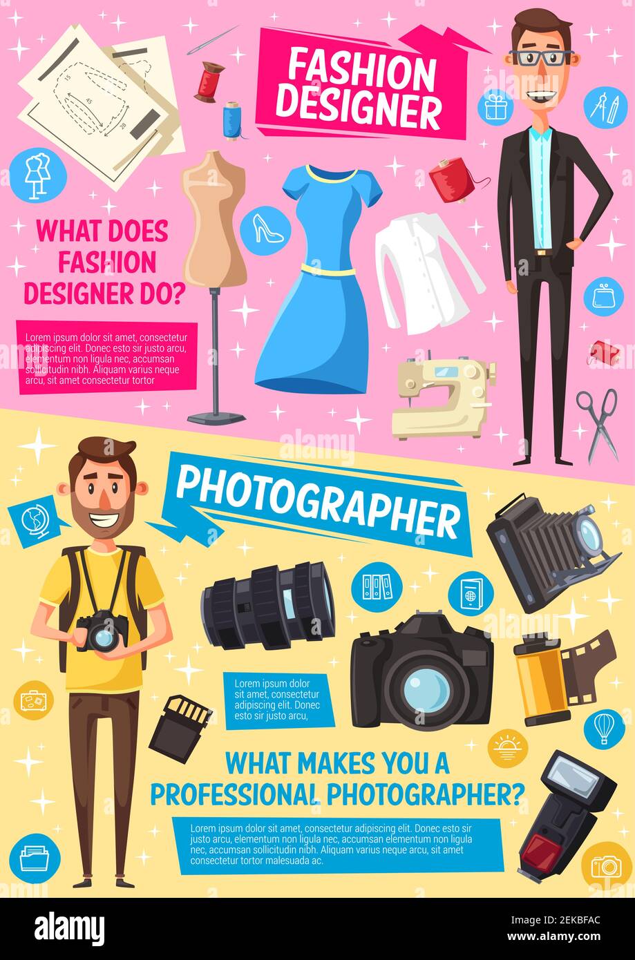 Fashion designer and photographer professions, dressmaking and ...