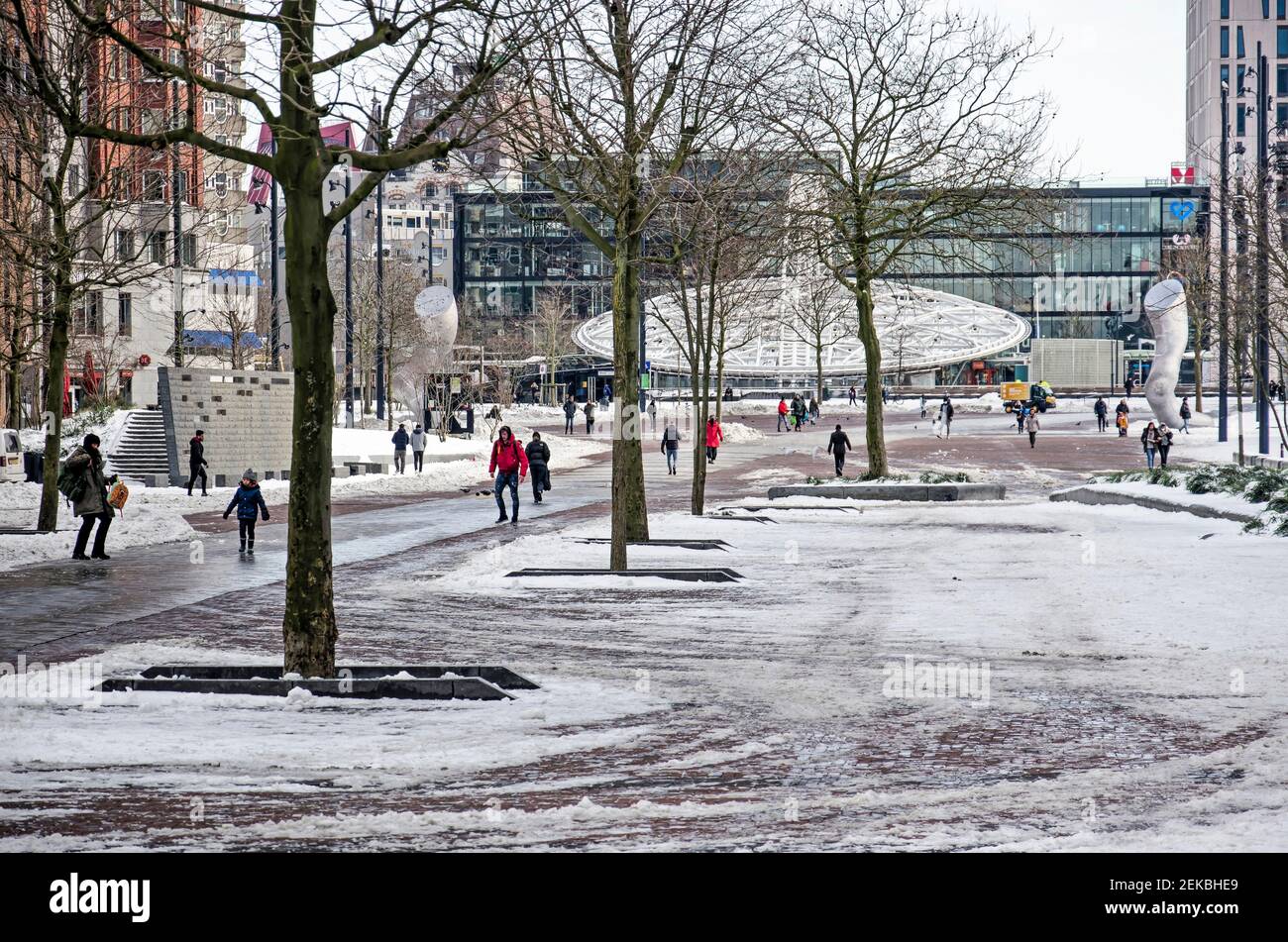 Rotterdam, The Netherlands, February 9, 2021: Binnenrotte market square ...