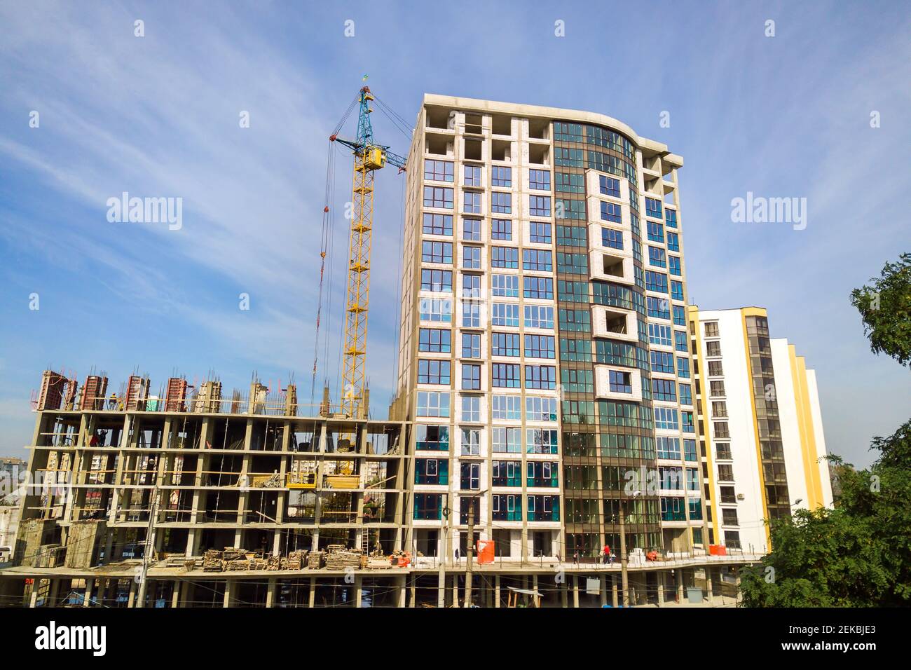High residential apartment building under construction. Real estate ...