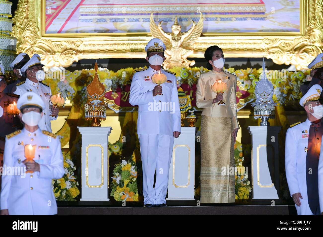 Thai Prime Minister Prayut Chan-o-cha (C-L) and wife Naraporn Chan-o-cha (C-R) attend a ...