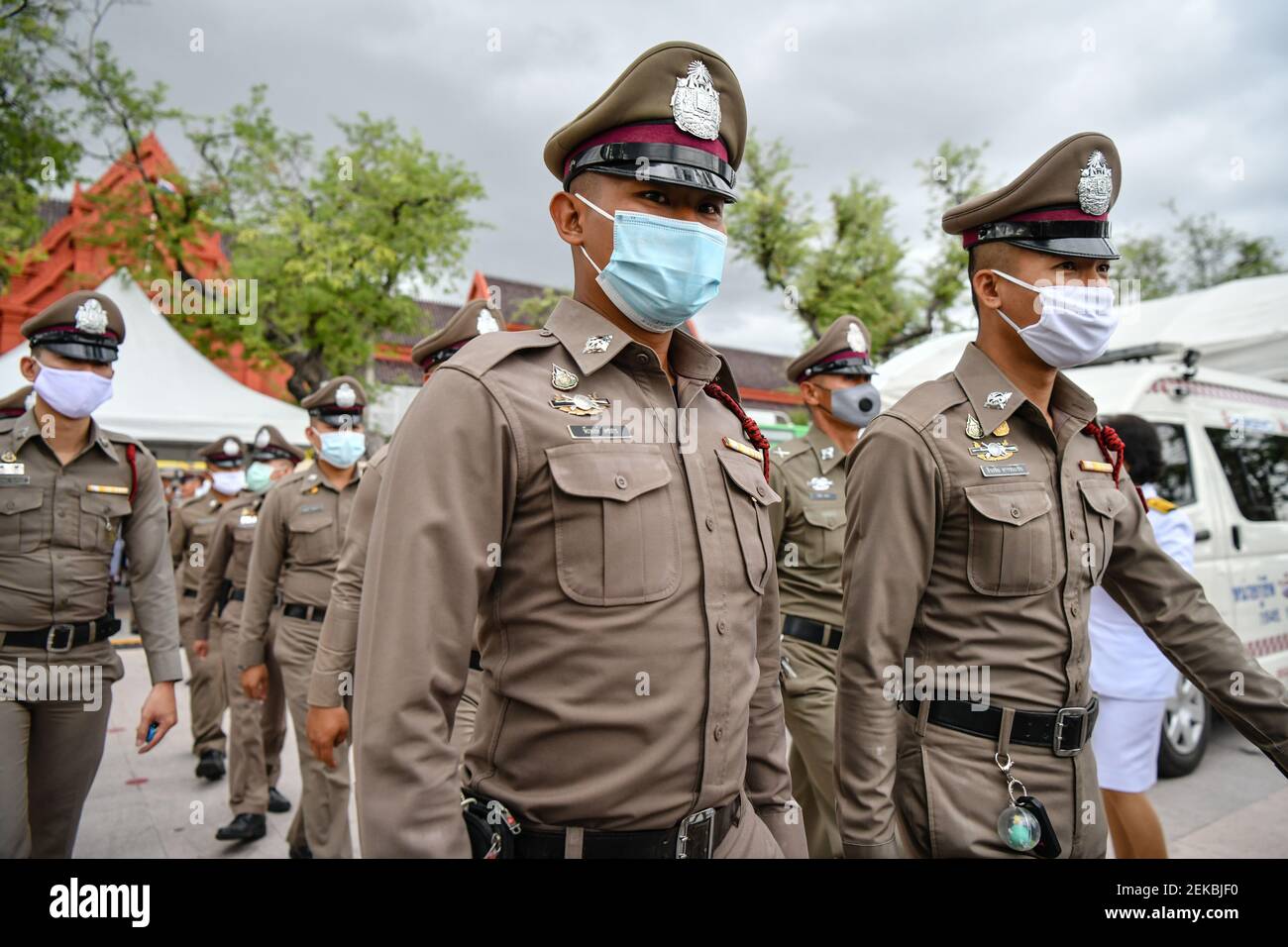 Thai police attend a celebration ceremony to mark Thai King Maha ...