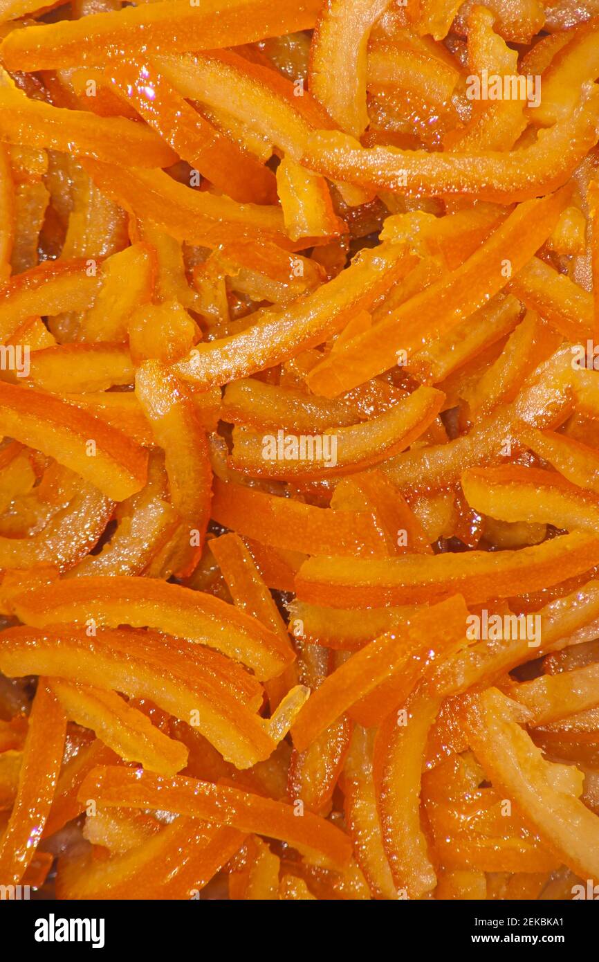 Candied orange peel. Succade is the candied orange peel. Background ...