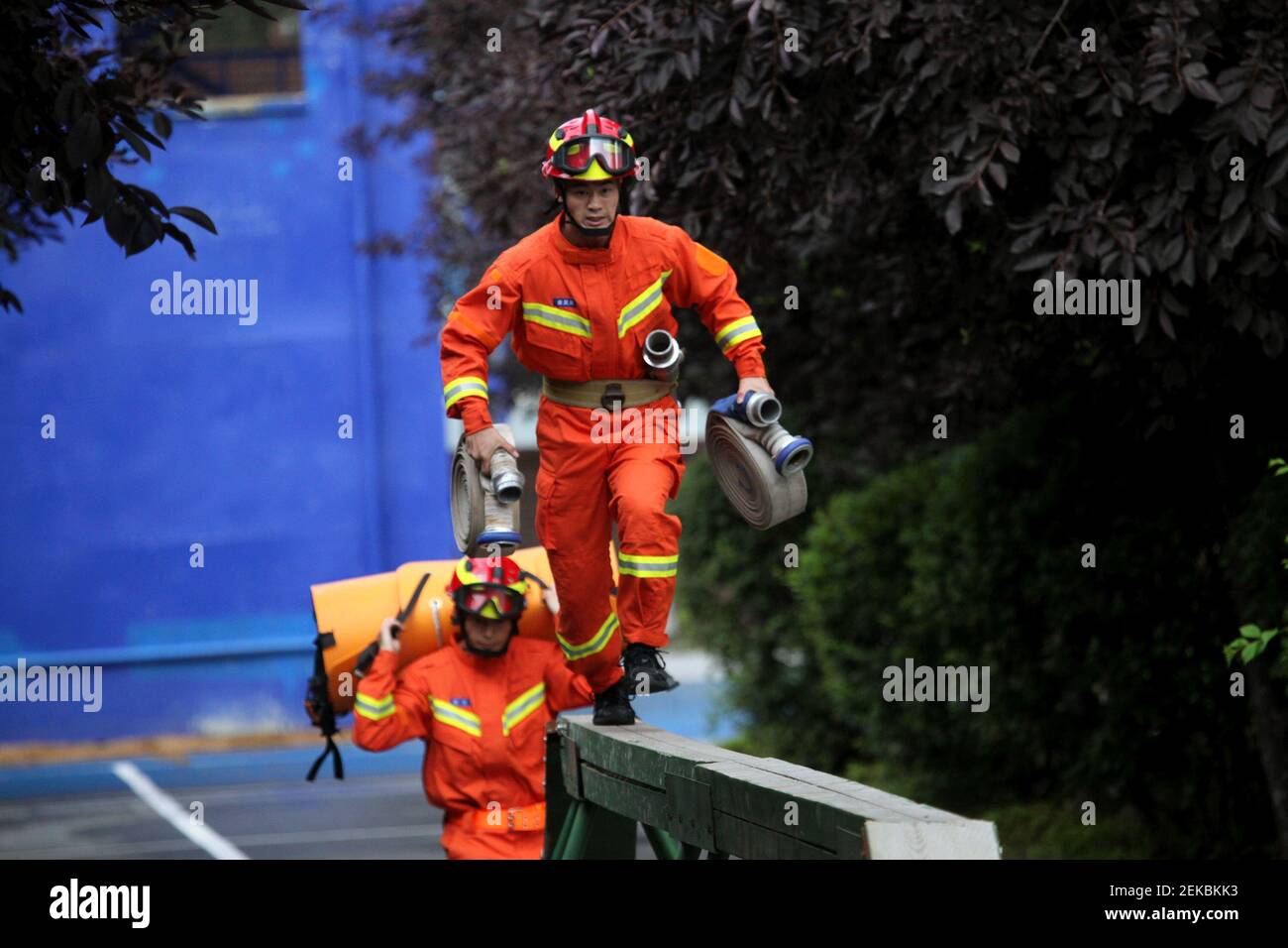 SHENYANG, CHINA - JULY 29, 2020 - Fire and rescue team members train in ...