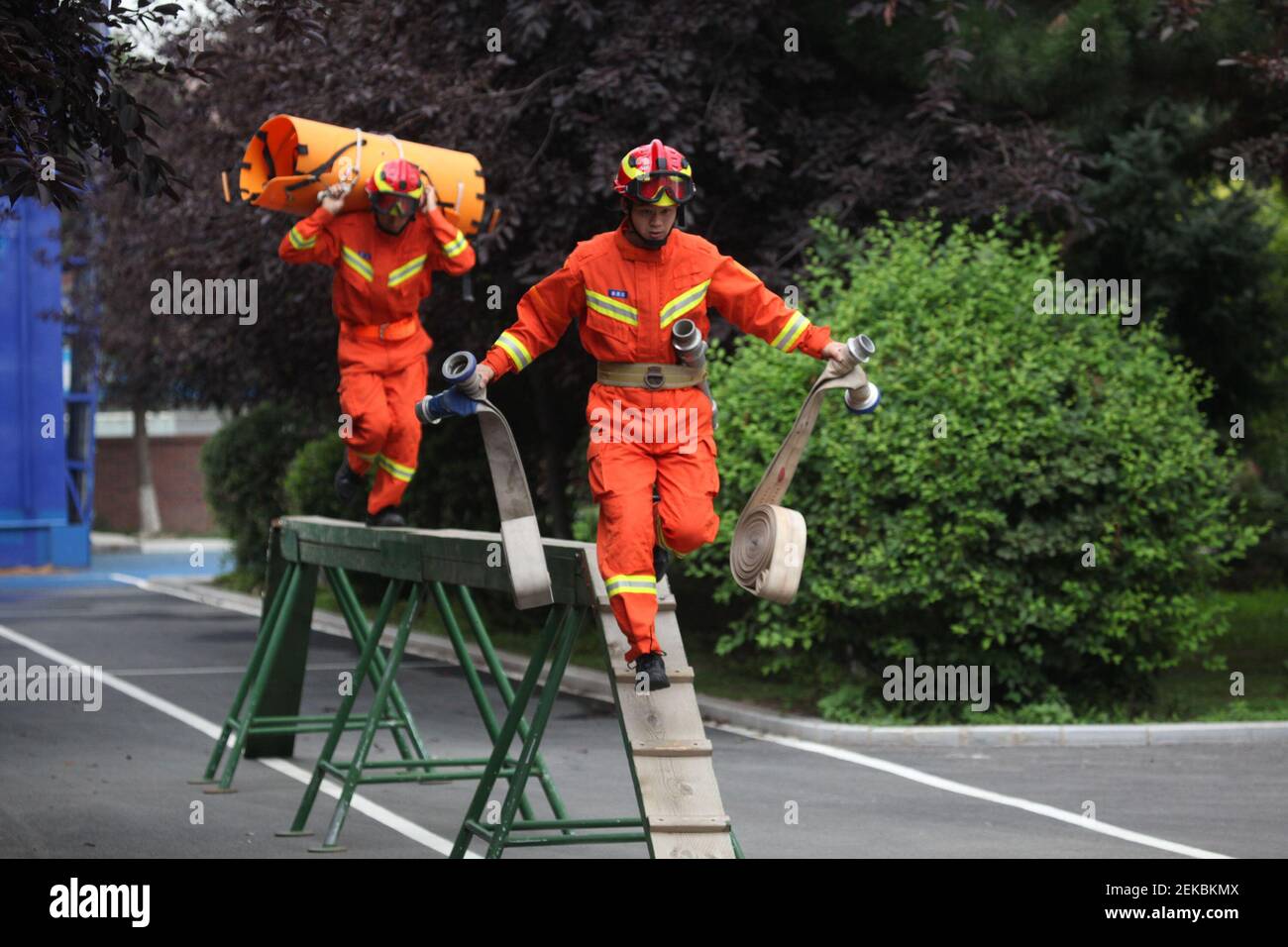 SHENYANG, CHINA - JULY 29, 2020 - Fire and rescue team members train in ...
