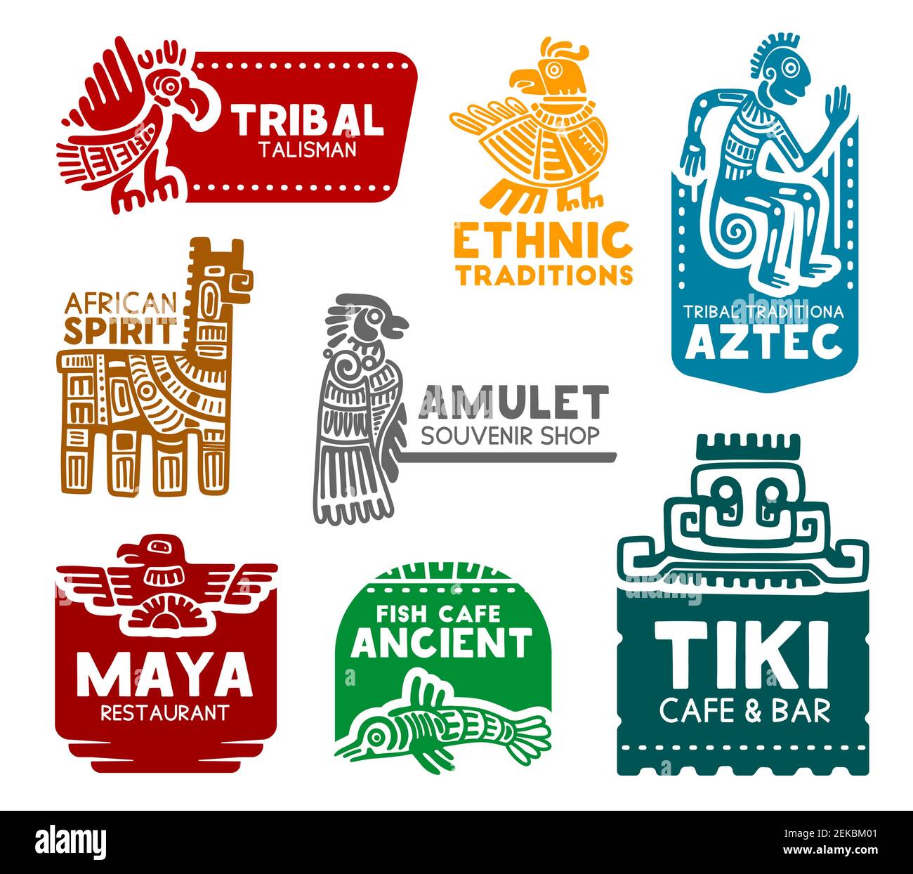 Maya and Aztec tribal signs, corporate business identity icons. Vector ...