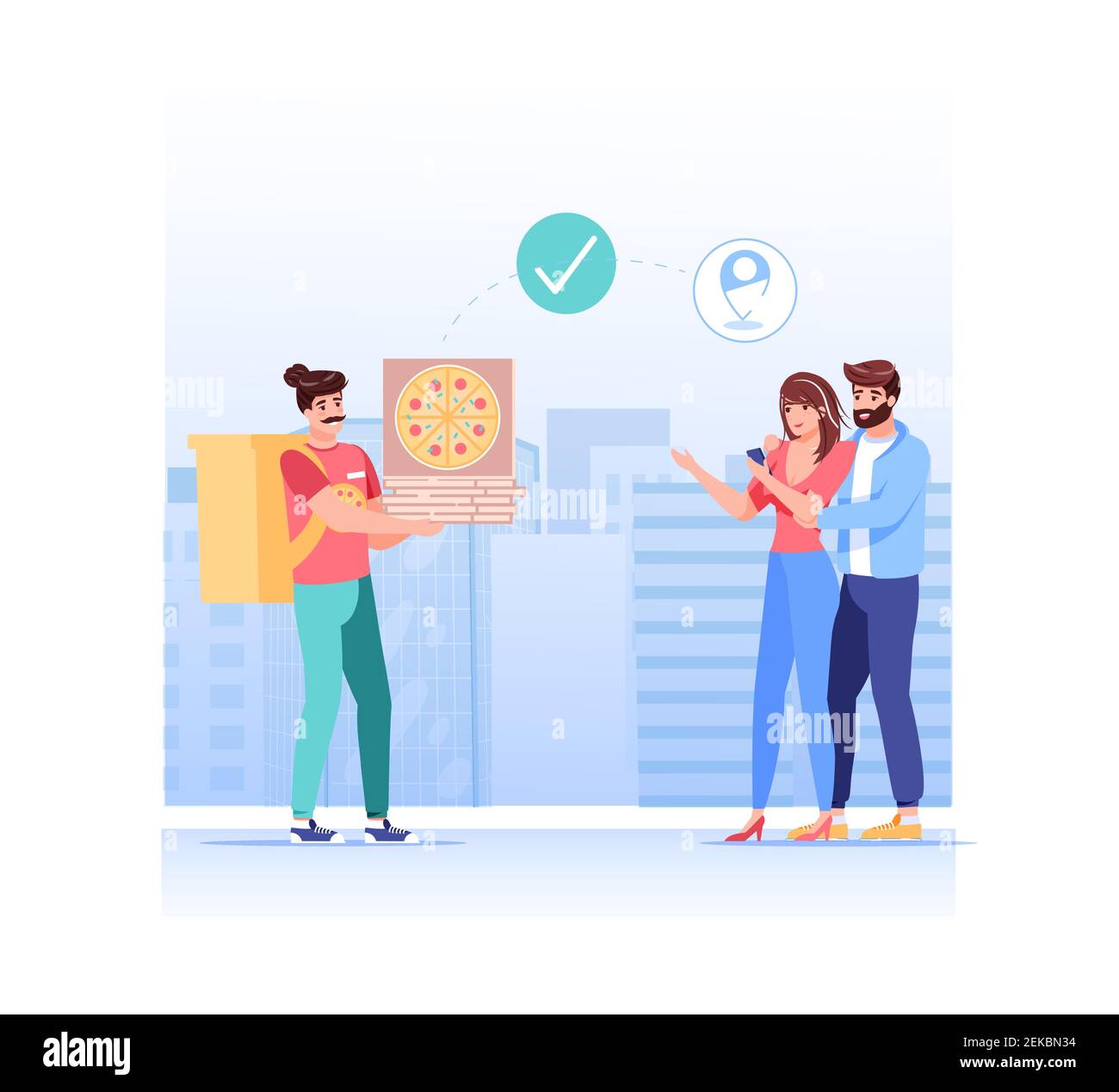 Flat cartoon characters receiving online buys,order delivery service ...