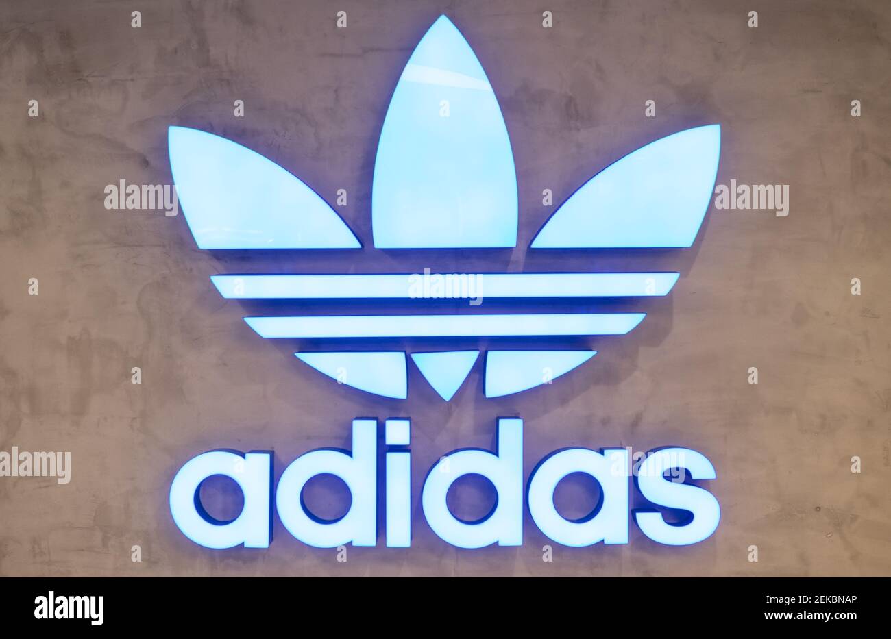 German multinational sportswear clothing brand, Adidas logo seen in ...