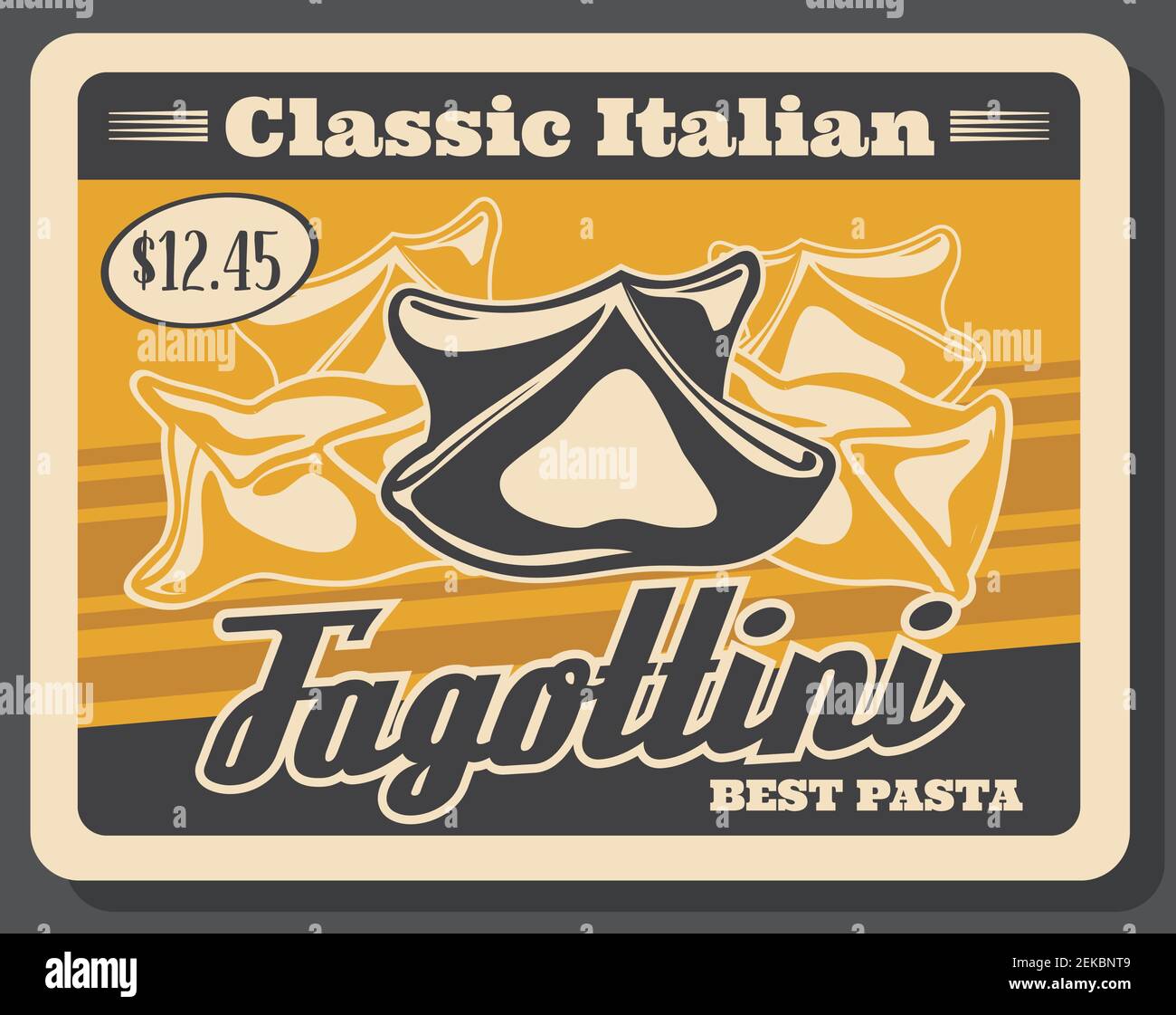 Fagottini pasta vintage poster. Vector Italian restaurant or Italy fast ...