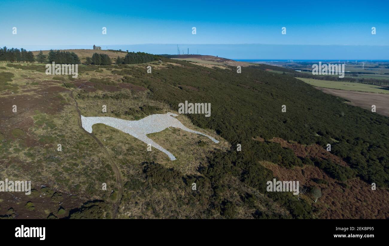 Aerial view of the White Horse on Mormond Hill near Strichen in ...